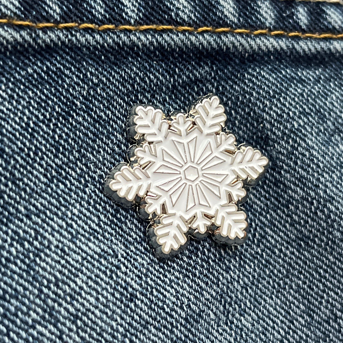 Metal And Enamel Snowflake Pin Badge With Secure Locking Back Patchers