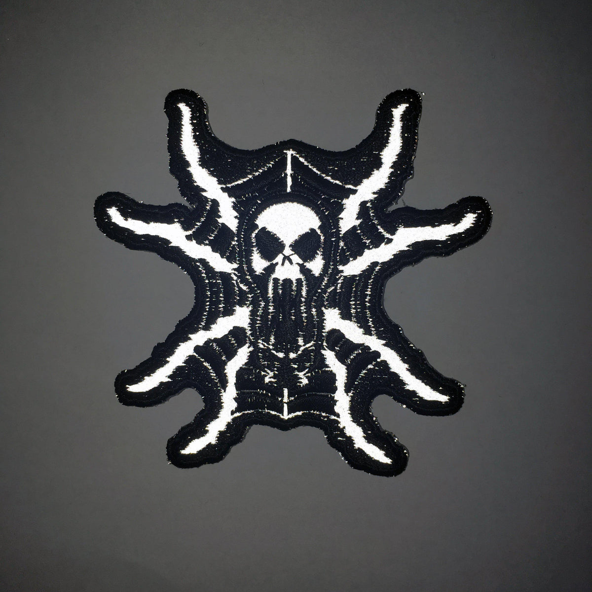 Embroidered Spider Skull Reflective Iron on Sew on Patch – PATCHERS