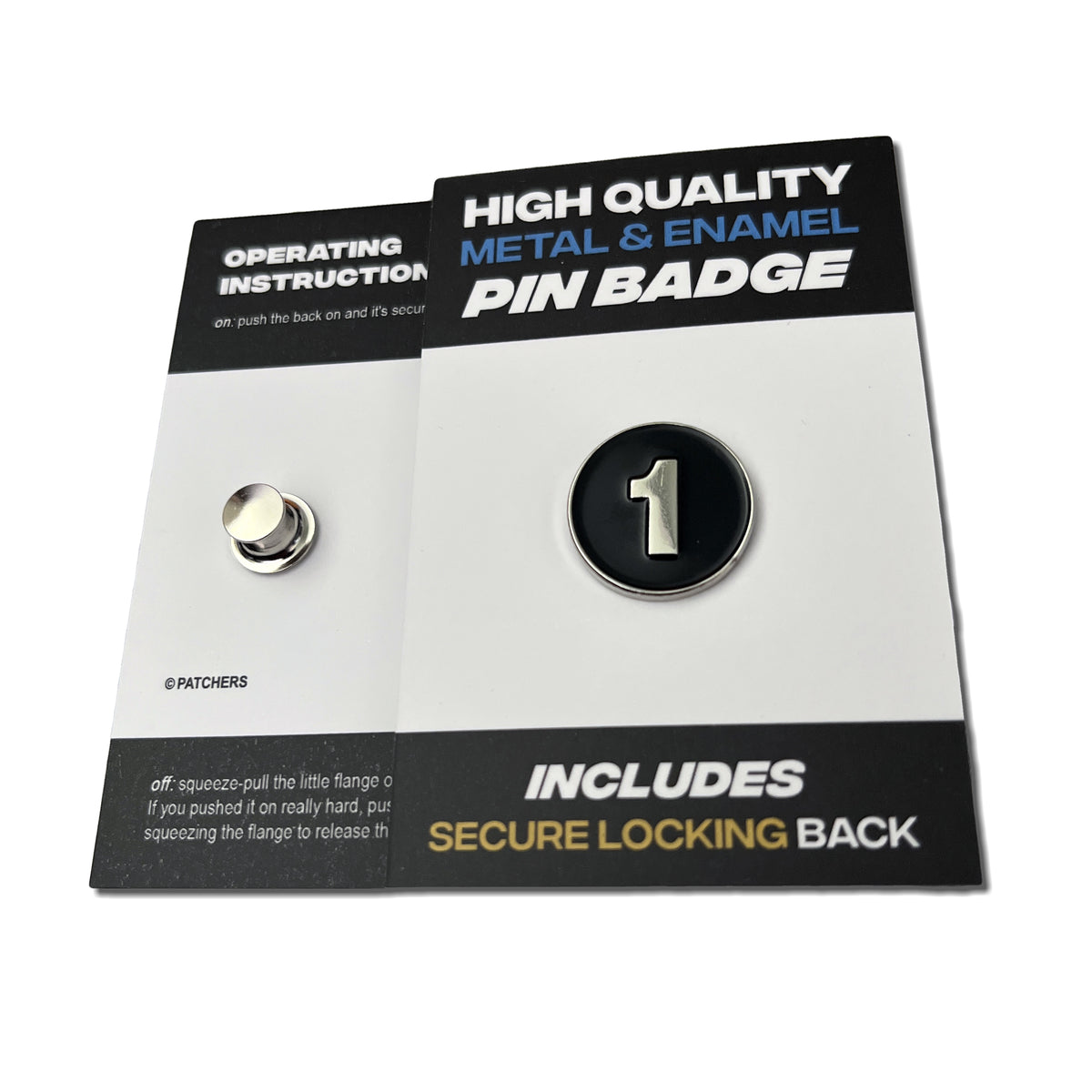 Metal & Black Enamel 1 Pin Badge with Secure Locking Back – PATCHERS