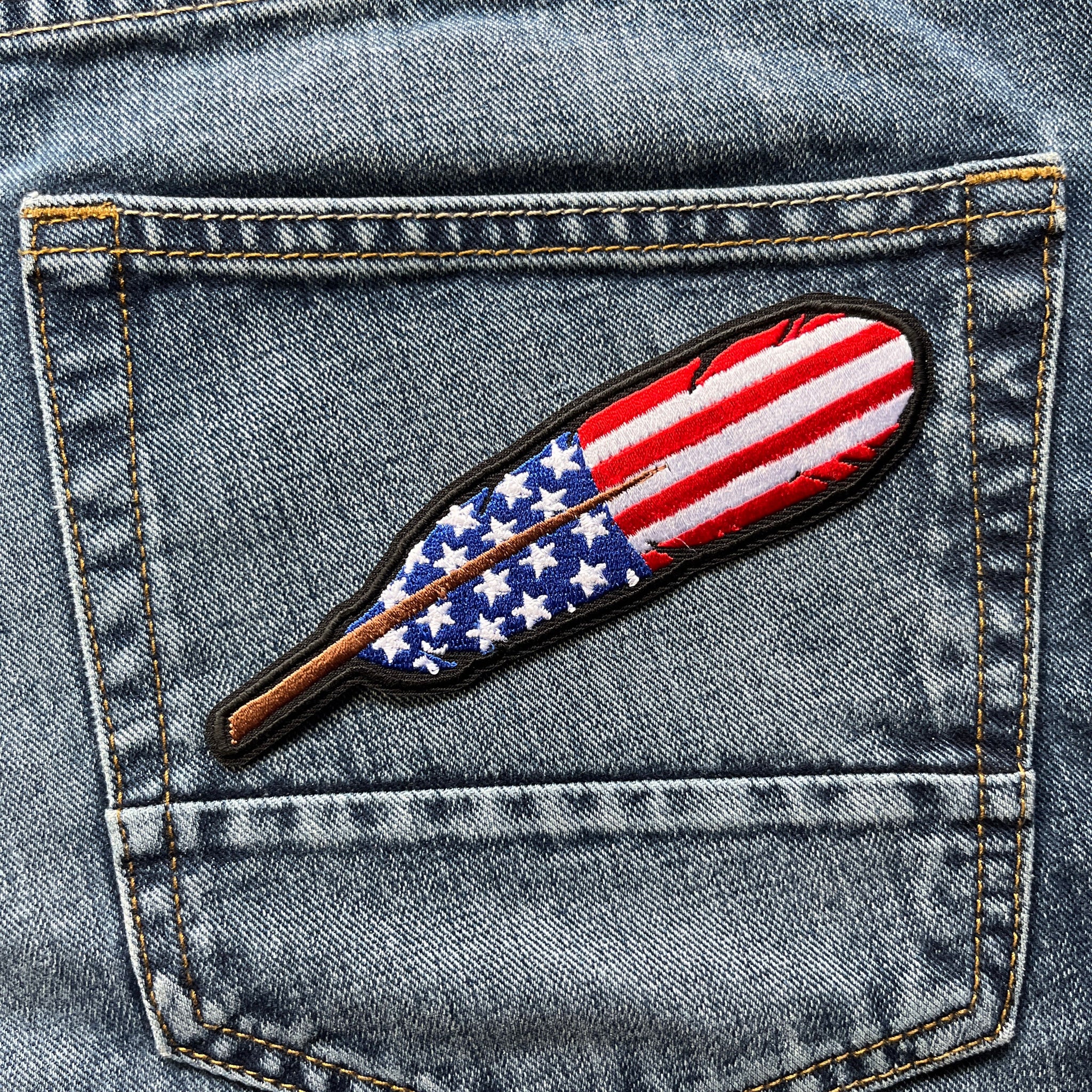 Embroidered American Flag Feather Iron on Sew on Patch – PATCHERS