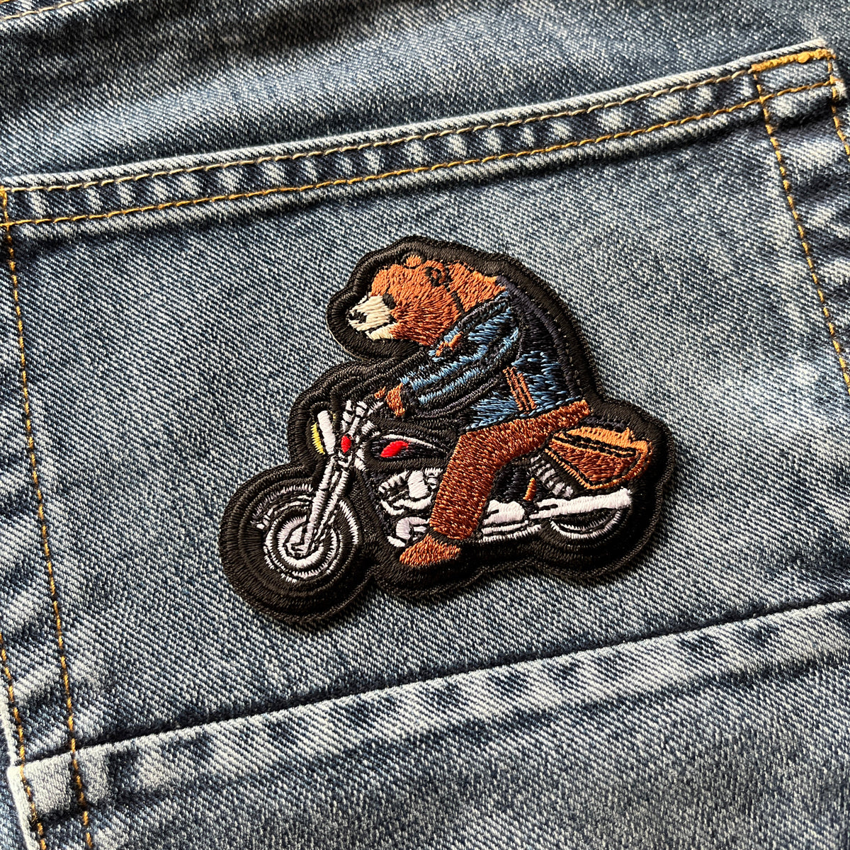 Embroidered Bear on Motorcycle Iron on Sew on Patch – PATCHERS