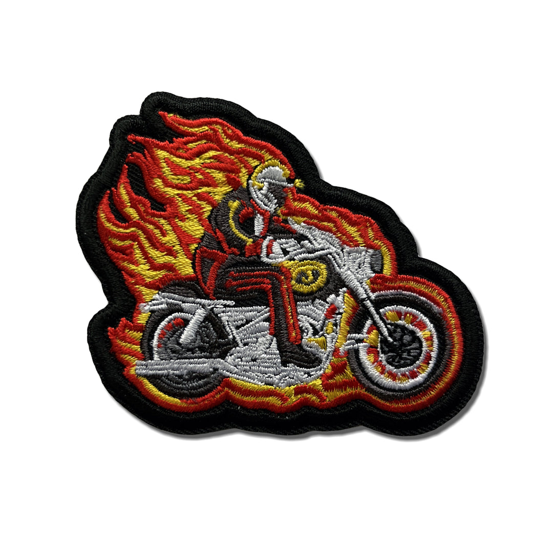 Embroidered Biker Riding Through Flames Iron on Sew on Patch – PATCHERS