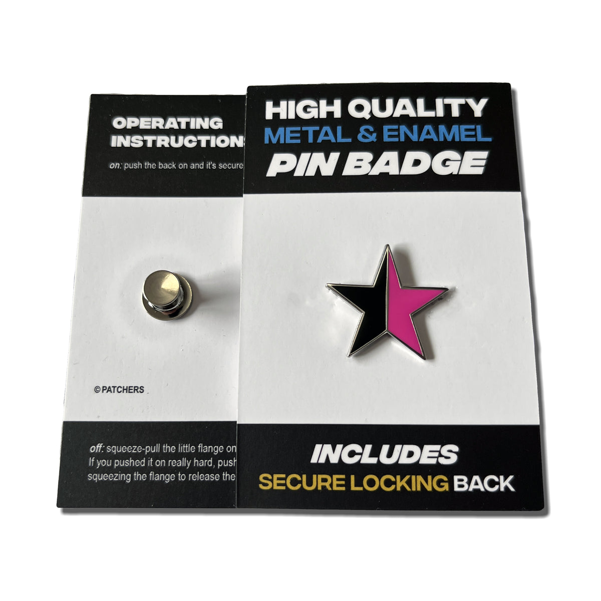 Metal & Hard Enamel Black & Pink Star Pin Badge with Locking Back ...