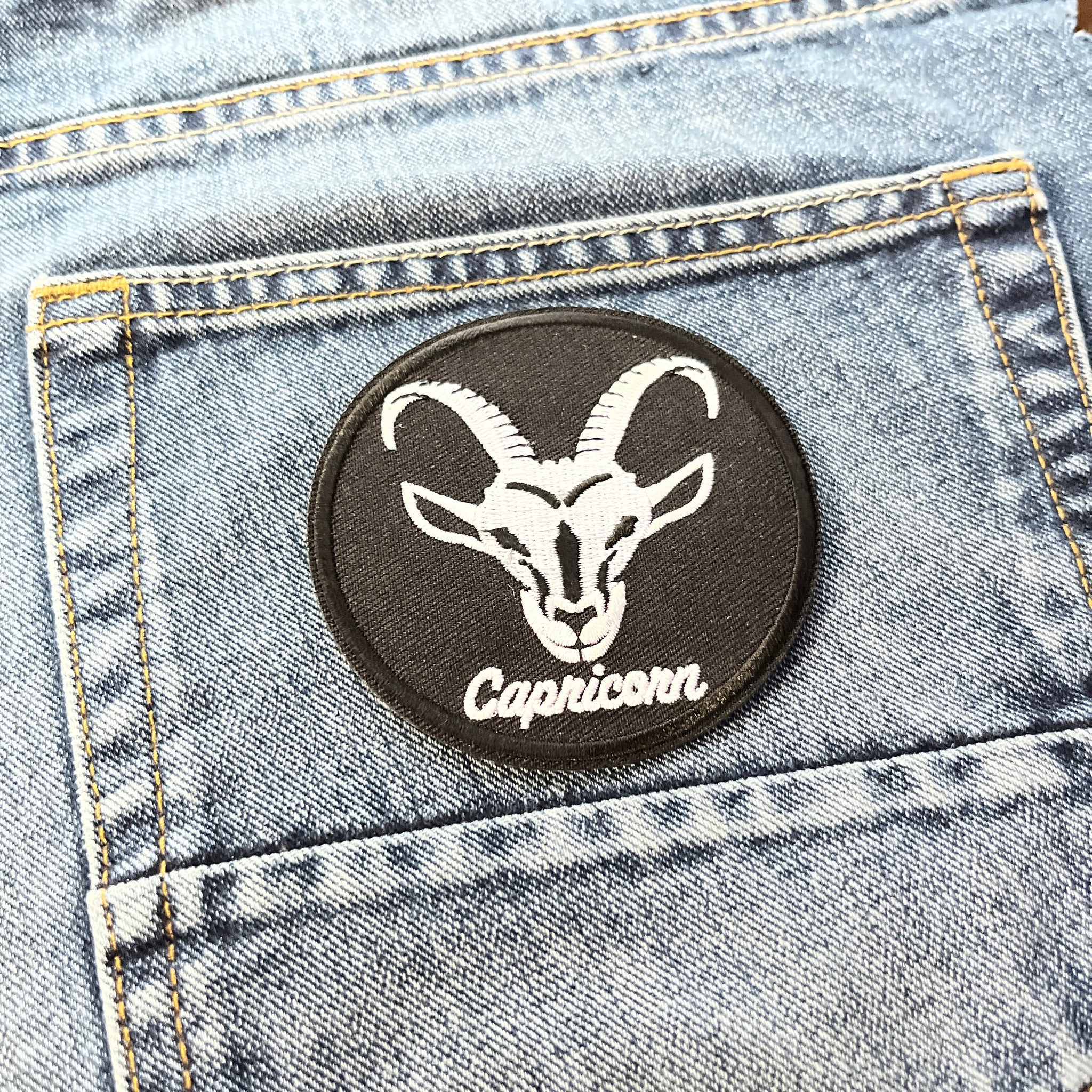 Embroidered Capricorn Zodiac Round Iron On Sew On Patch Patchers
