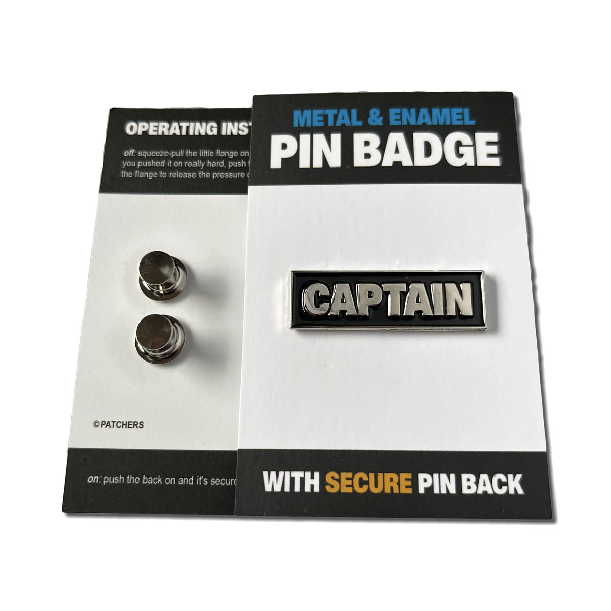 Metal & Enamel Captain Pin Badge with Secure Locking Backs – PATCHERS