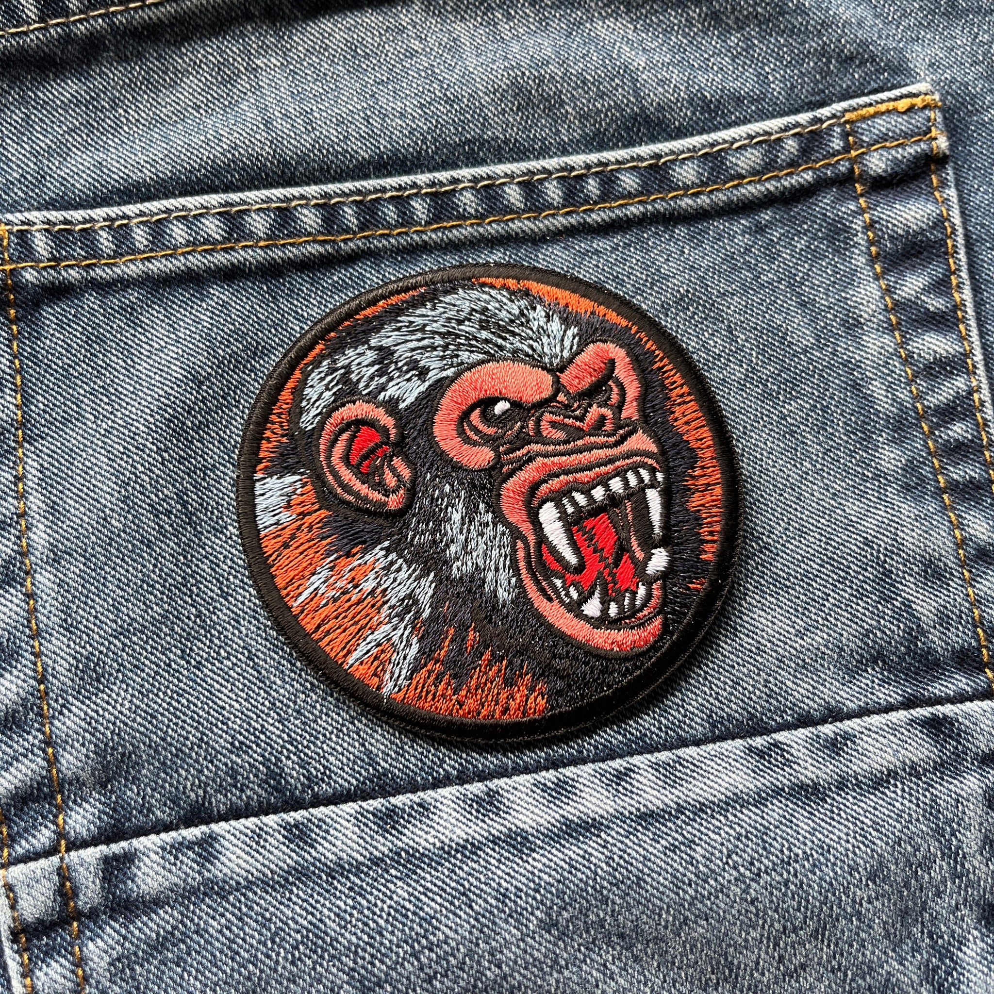 Embroidered Chimp Head Iron on Sew on Patch – PATCHERS