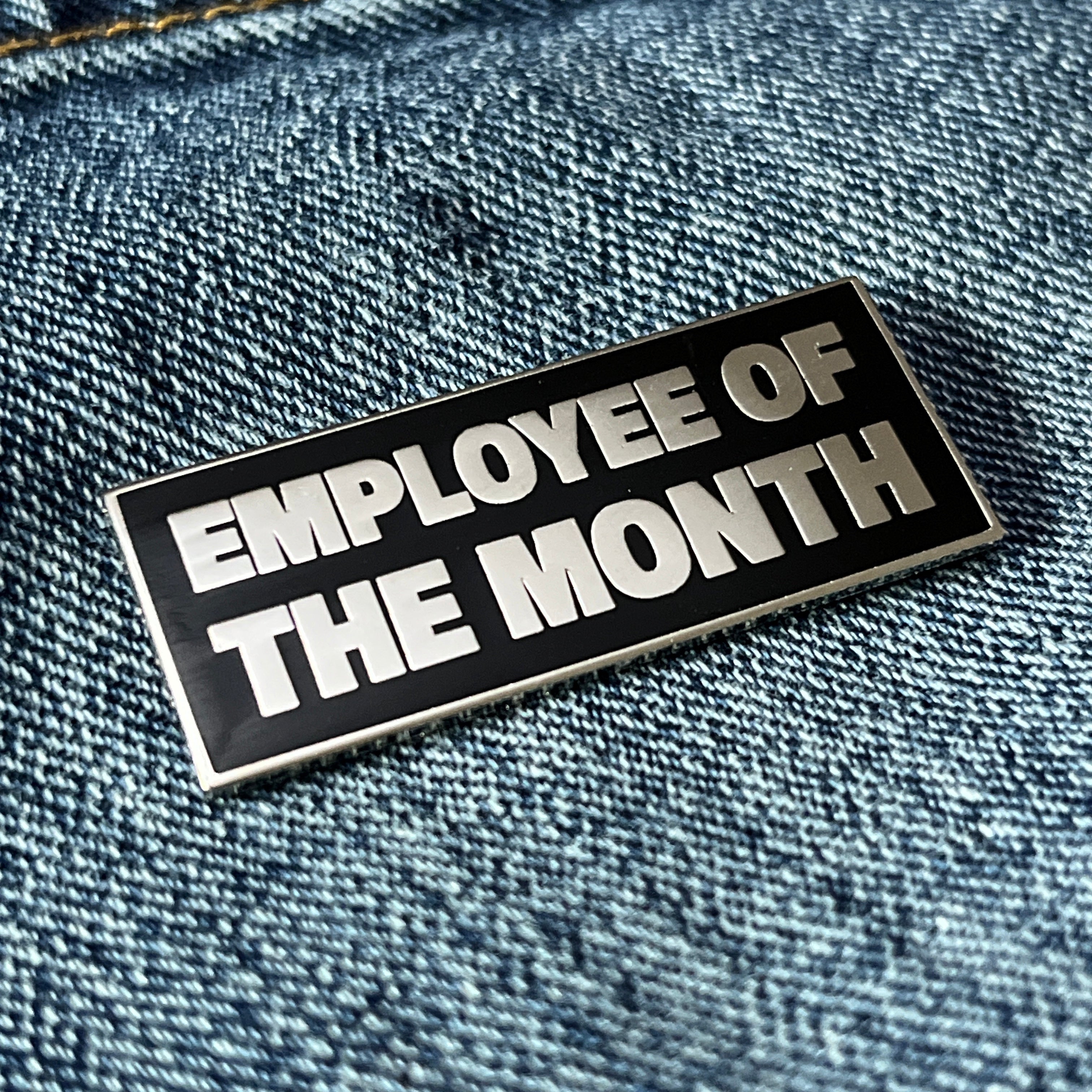 Metal & Enamel Employee of the Month Silver Black Badge & Secure Backs ...