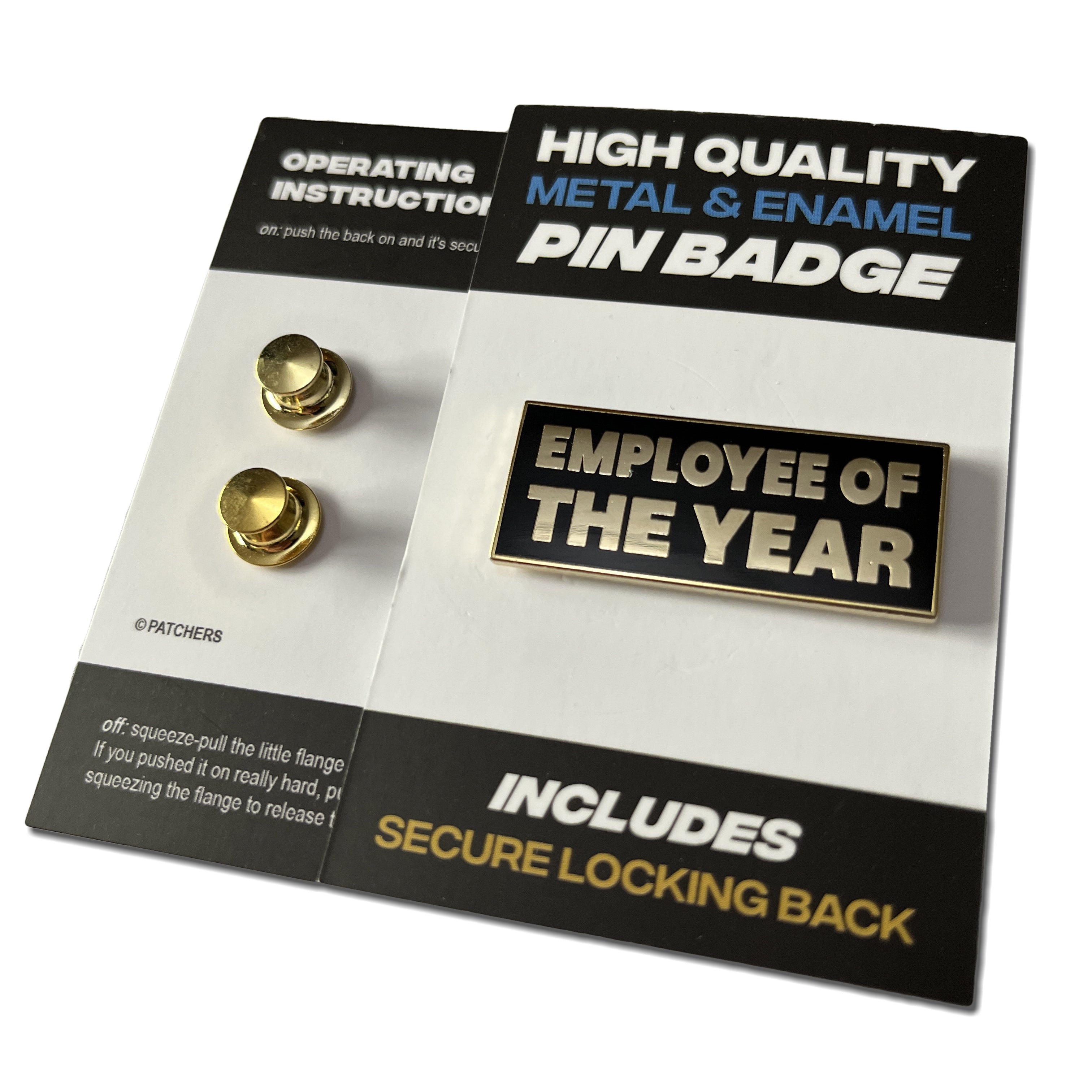 Metal & Enamel Employee of the Year Gold Black Pin Badge Secure Backs ...