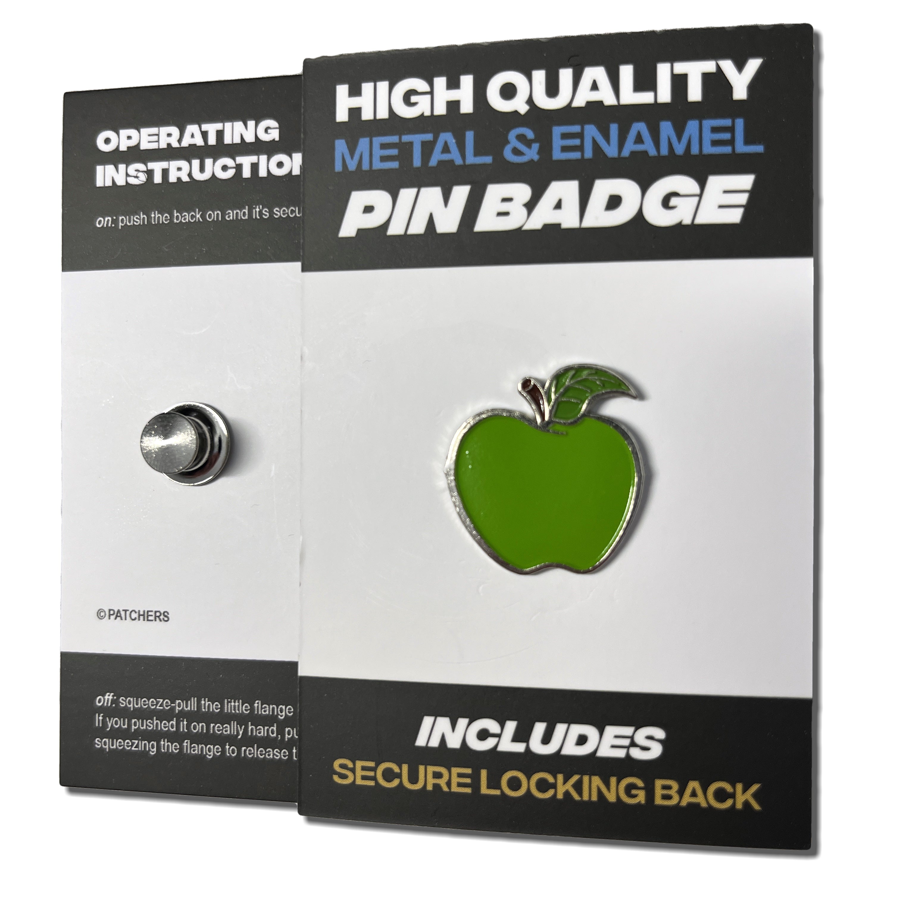 Metal & Enamel Green Apple Pin Badge with Secure Locking Back – PATCHERS