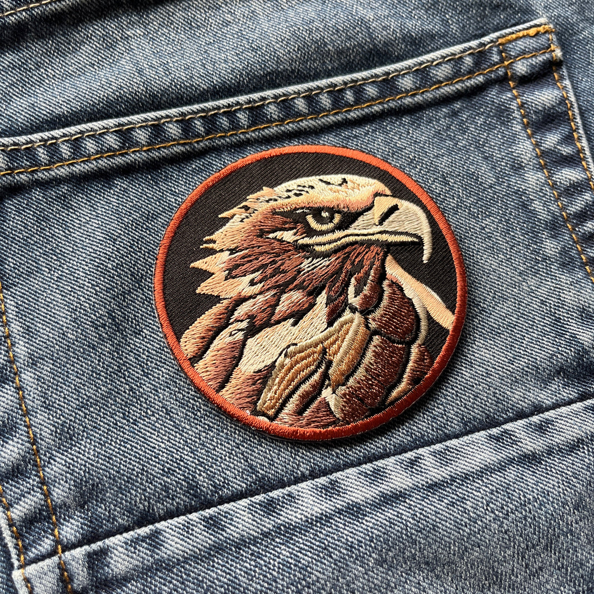 Embroidered Hawk Head Round Iron on Sew on Patch – PATCHERS