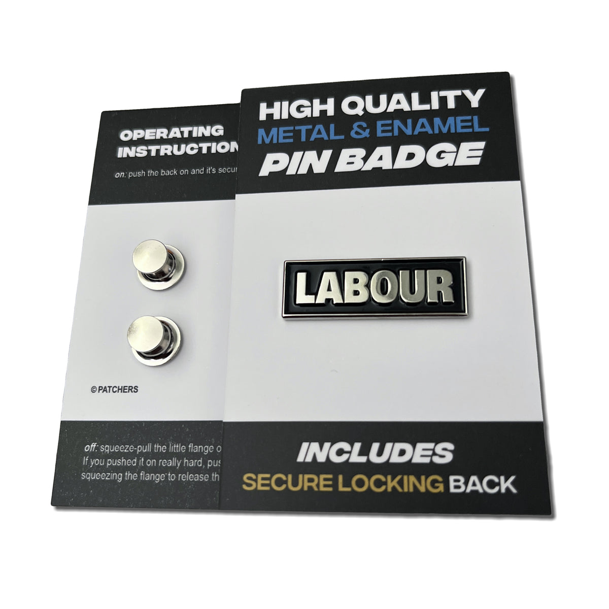 Metal & Black Enamel Labour Pin Badge with Secure Locking Backs – PATCHERS