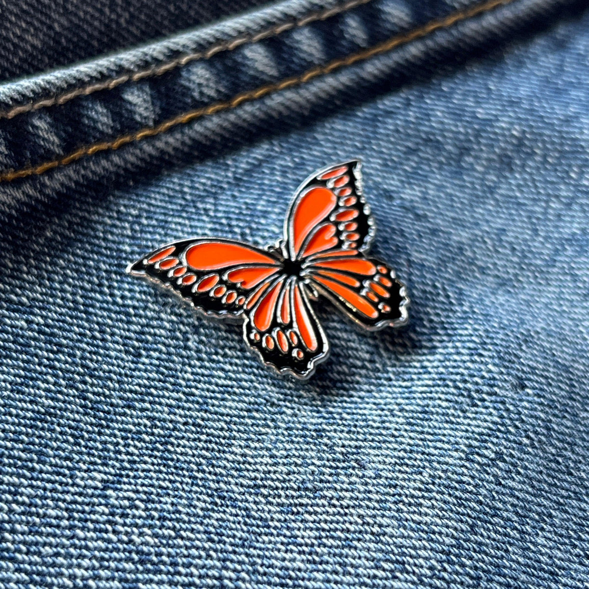 Metal & Enamel Orange Butterfly Pin Badge with Secure Locking Back ...