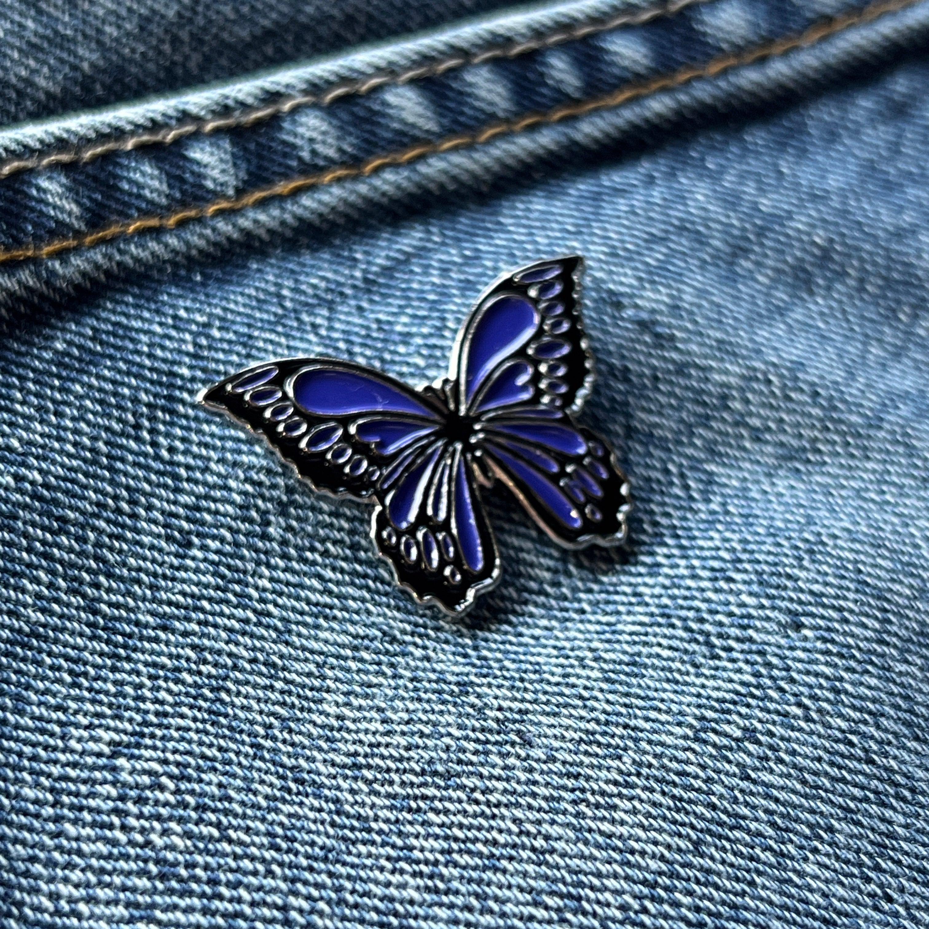 Metal & Enamel Purple Butterfly Pin Badge with Secure Locking Back ...