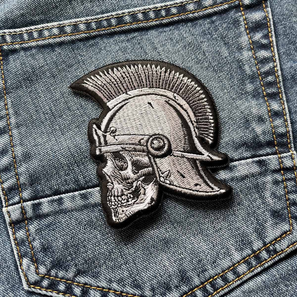 Embroidered Roman Skull Soldier Helmet Black Grey Iron on Sew on Patch ...
