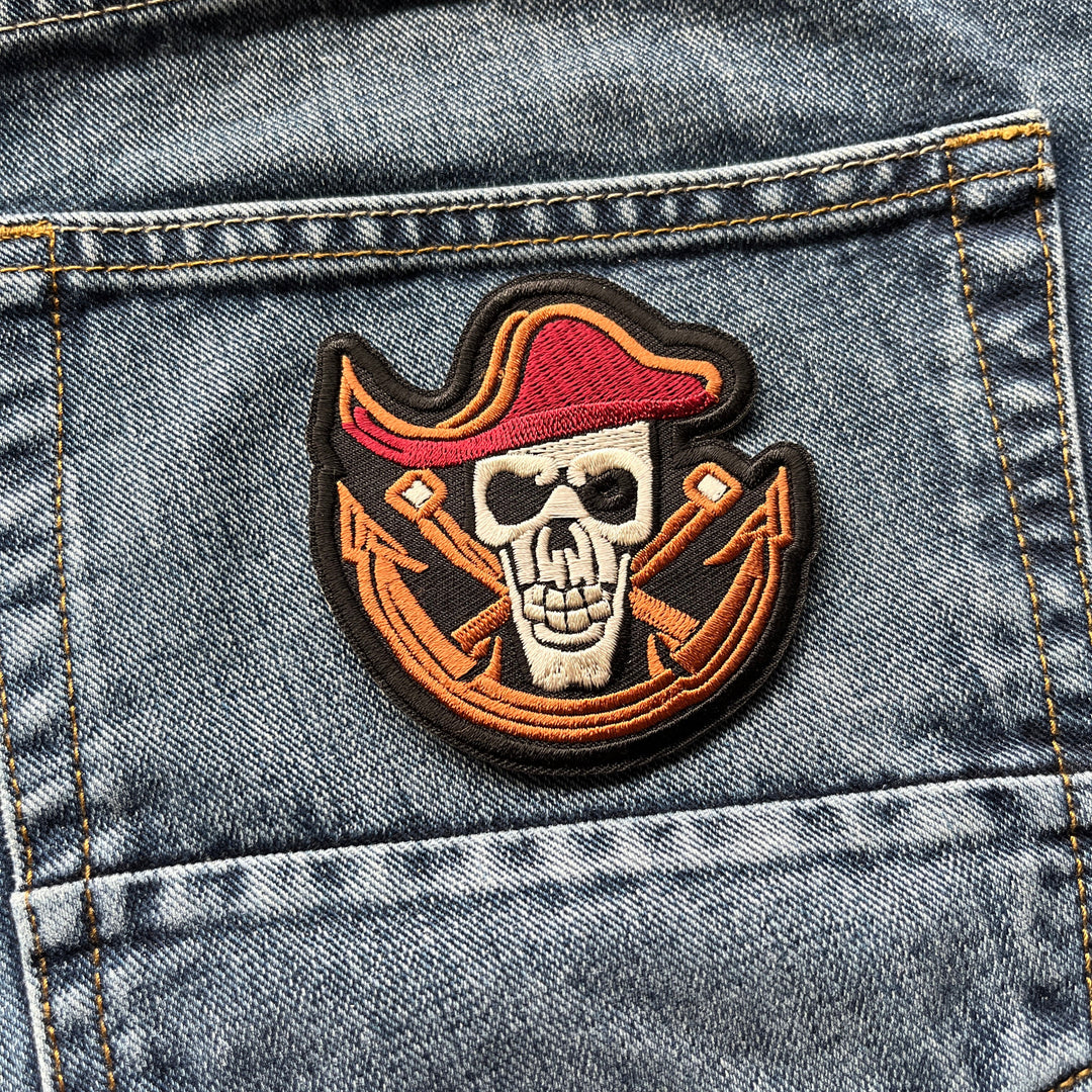 Embroidered Skull Anchor Pirate Iron on Sew on Patch – PATCHERS