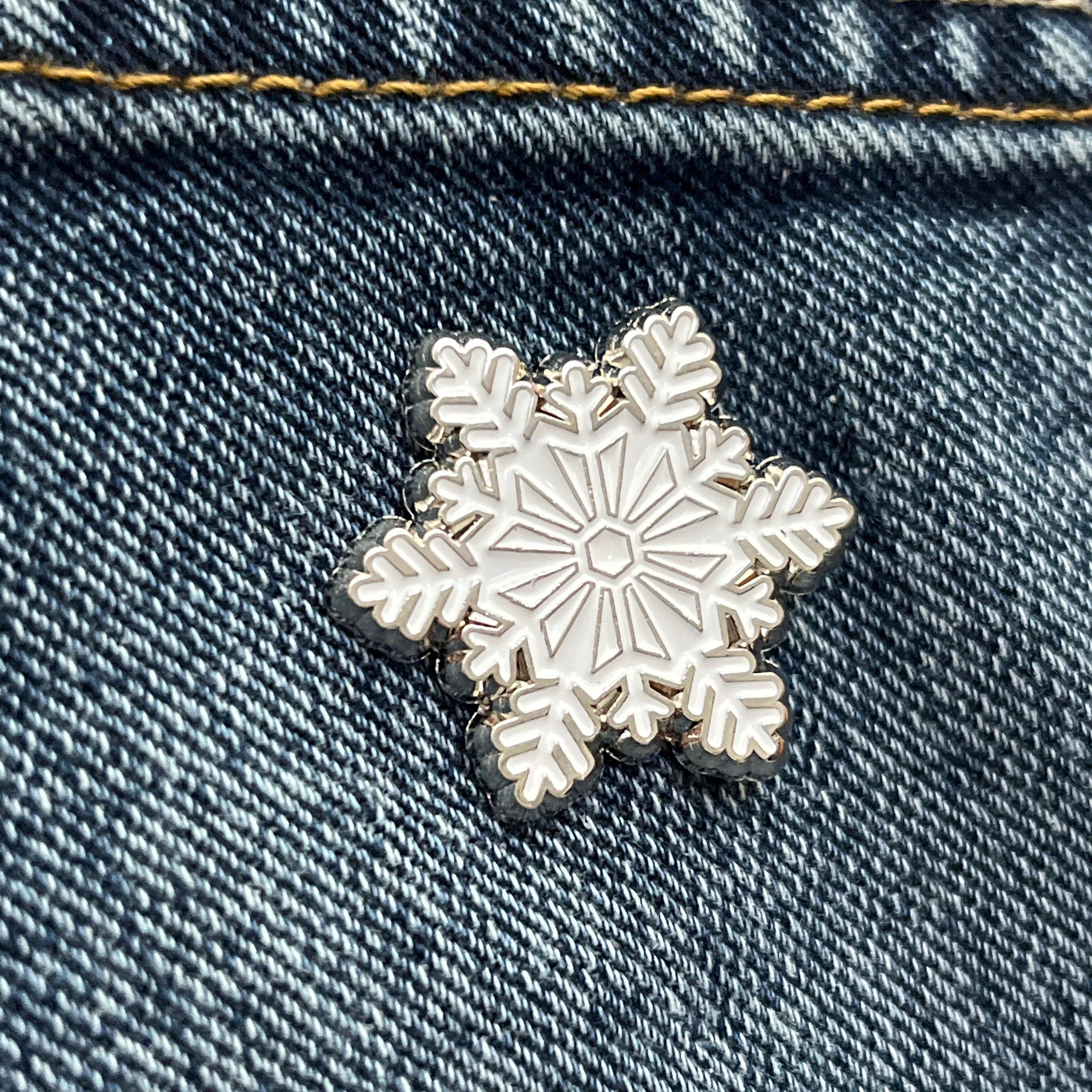 Metal & Enamel Snowflake Pin Badge with Secure Locking Back – PATCHERS