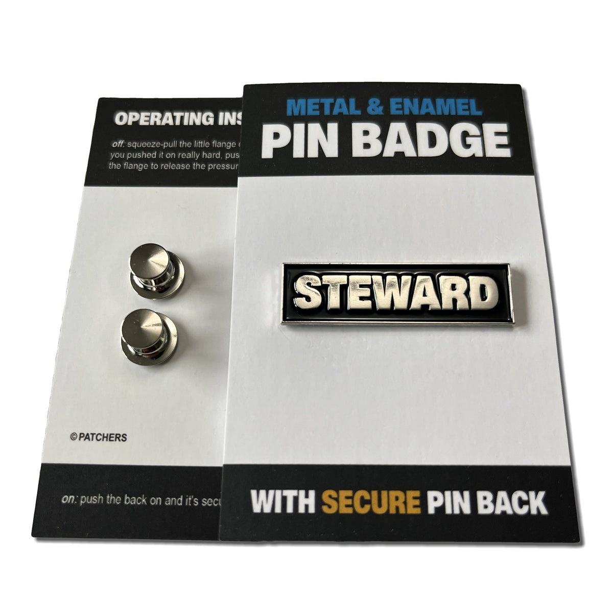 Metal & Enamel Steward Pin Badge with Secure Locking Backs – PATCHERS