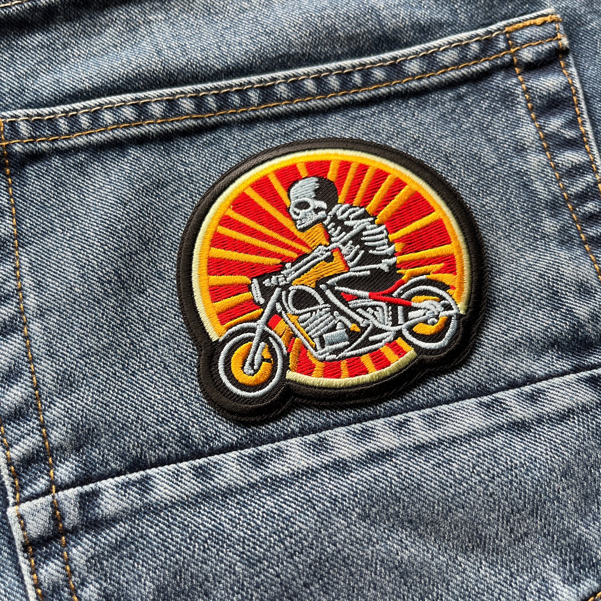Embroidered Sunset Skeleton Motorcycle Iron on Sew on Patch – PATCHERS