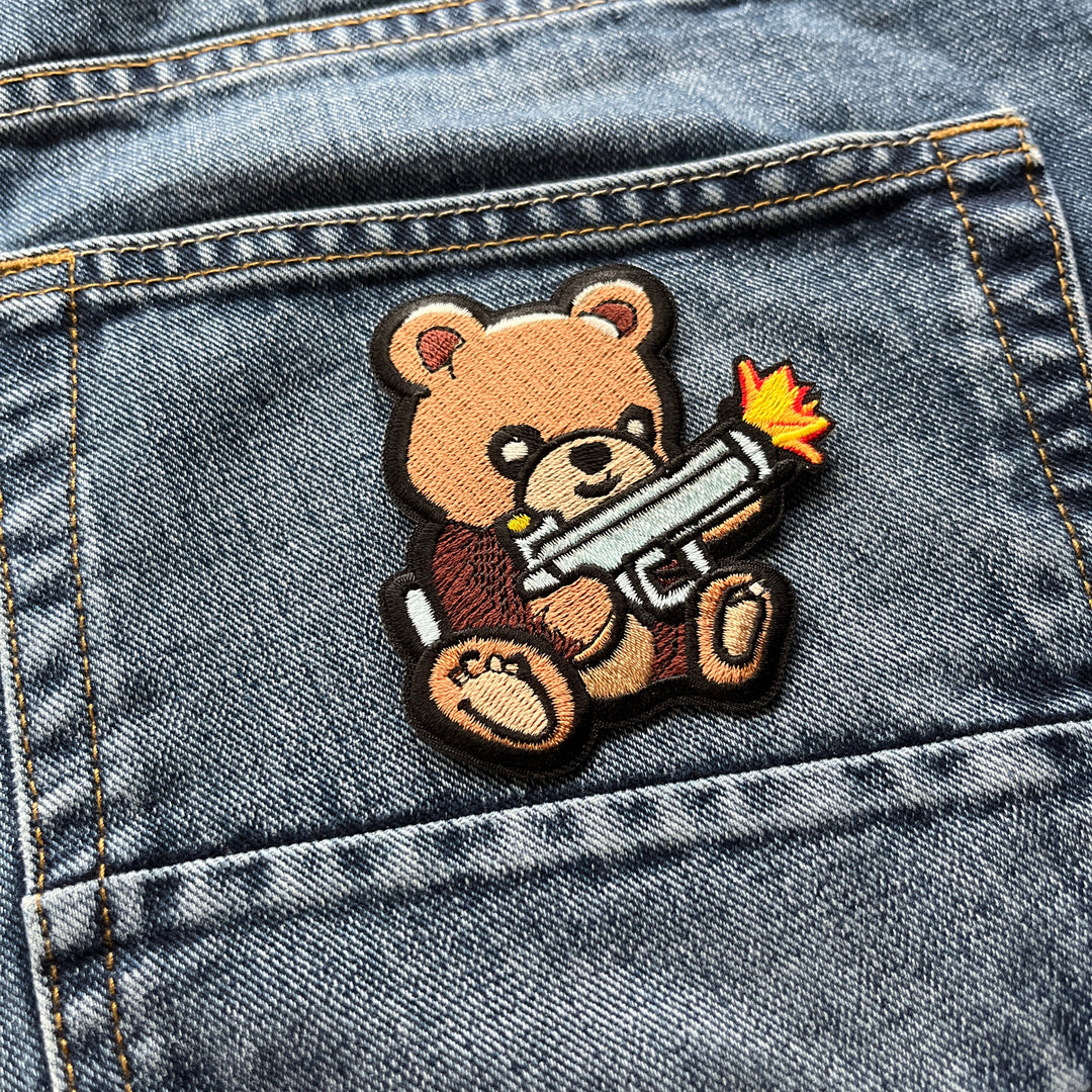 Embroidered Teddy Bear Machine Gun Iron on Sew on Patch – PATCHERS