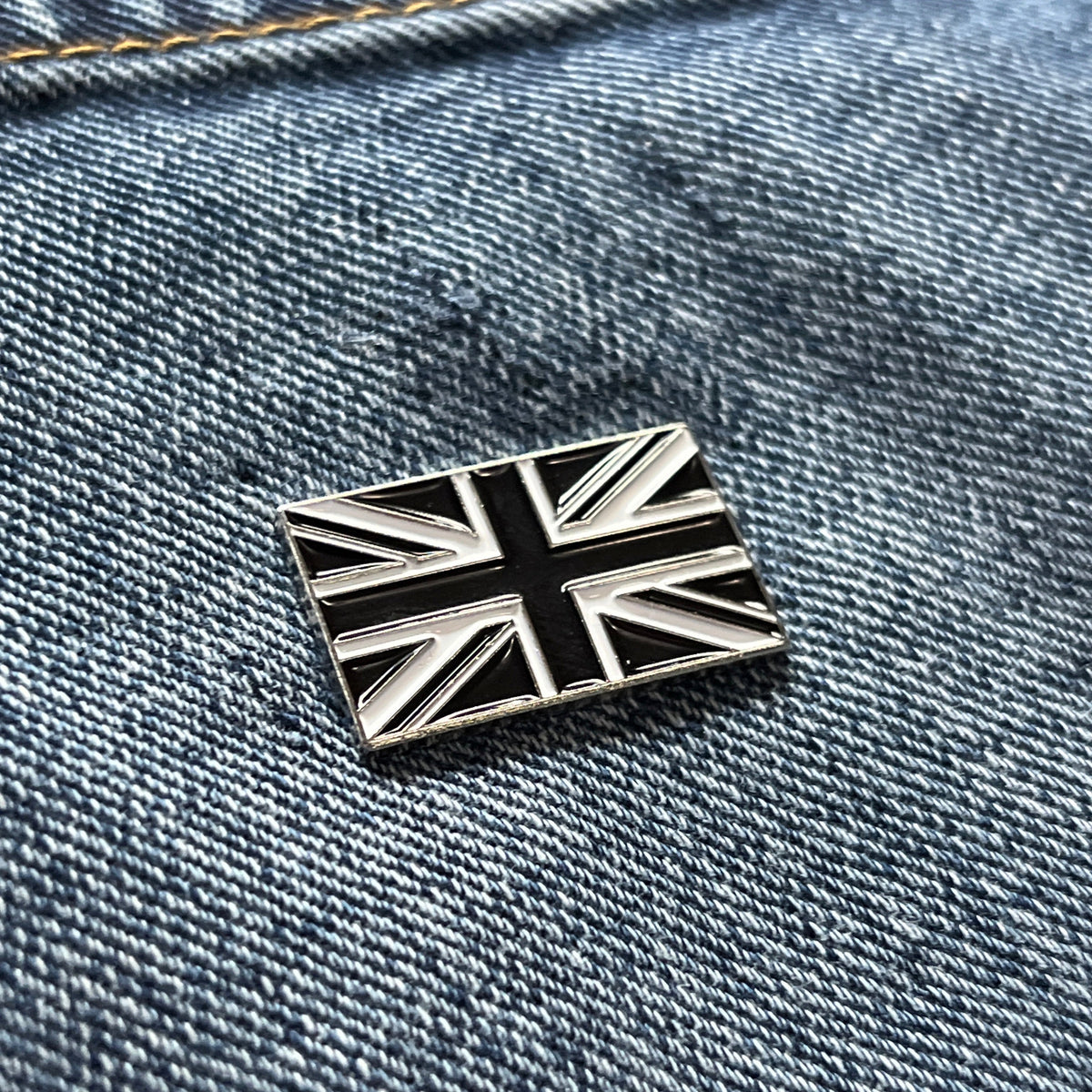 Metal & Enamel UK Flag Black & White Pin Badge with Locking Back – PATCHERS