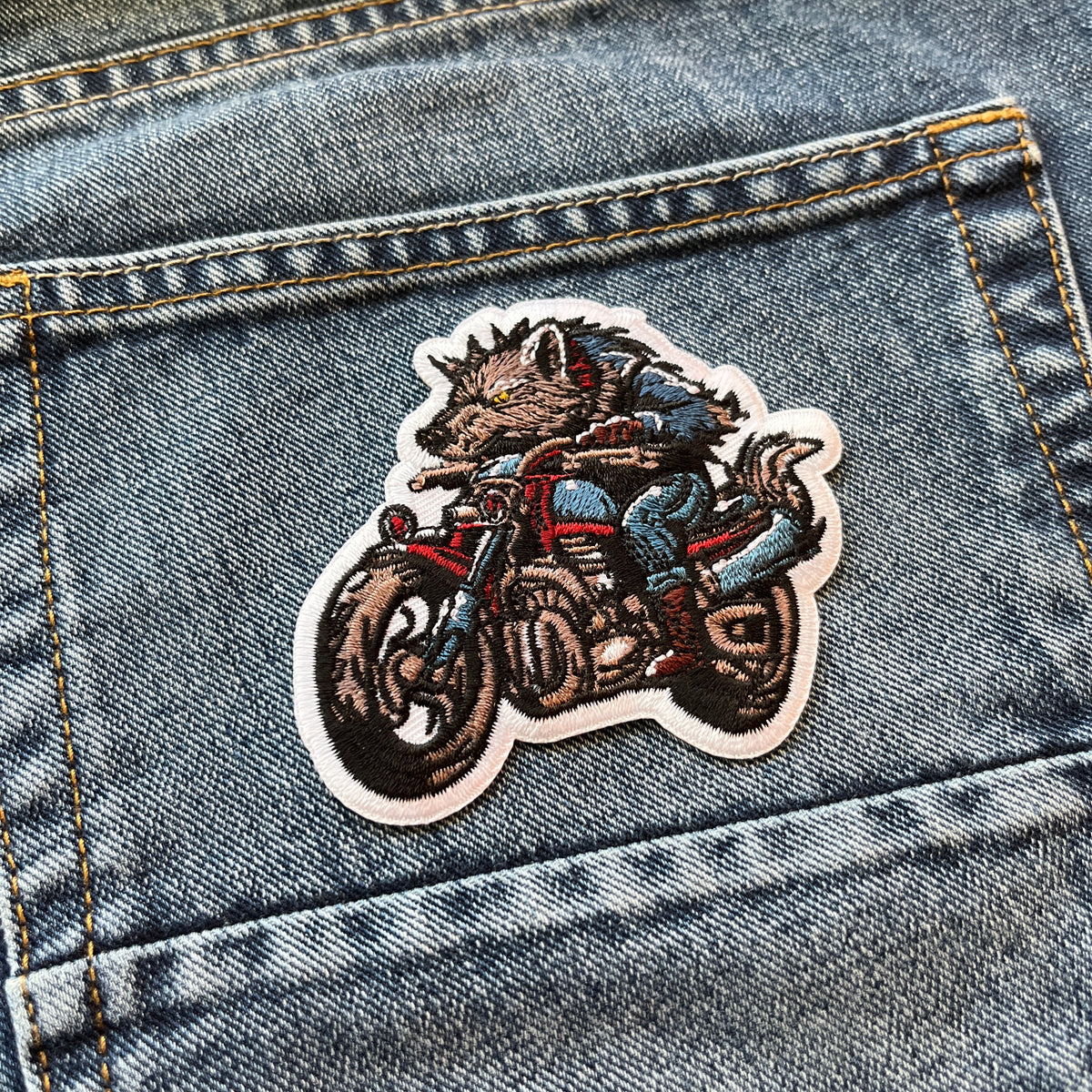 Embroidered Wolf on Motorcycle Iron on Sew on Patch – PATCHERS