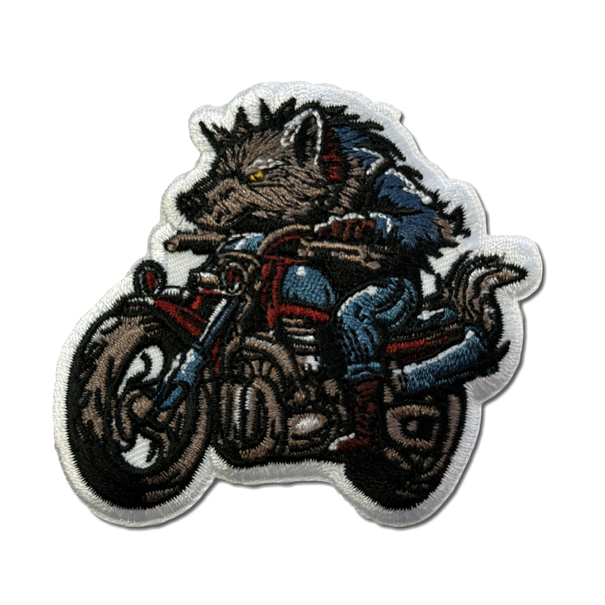 Embroidered Wolf on Motorcycle Iron on Sew on Patch – PATCHERS