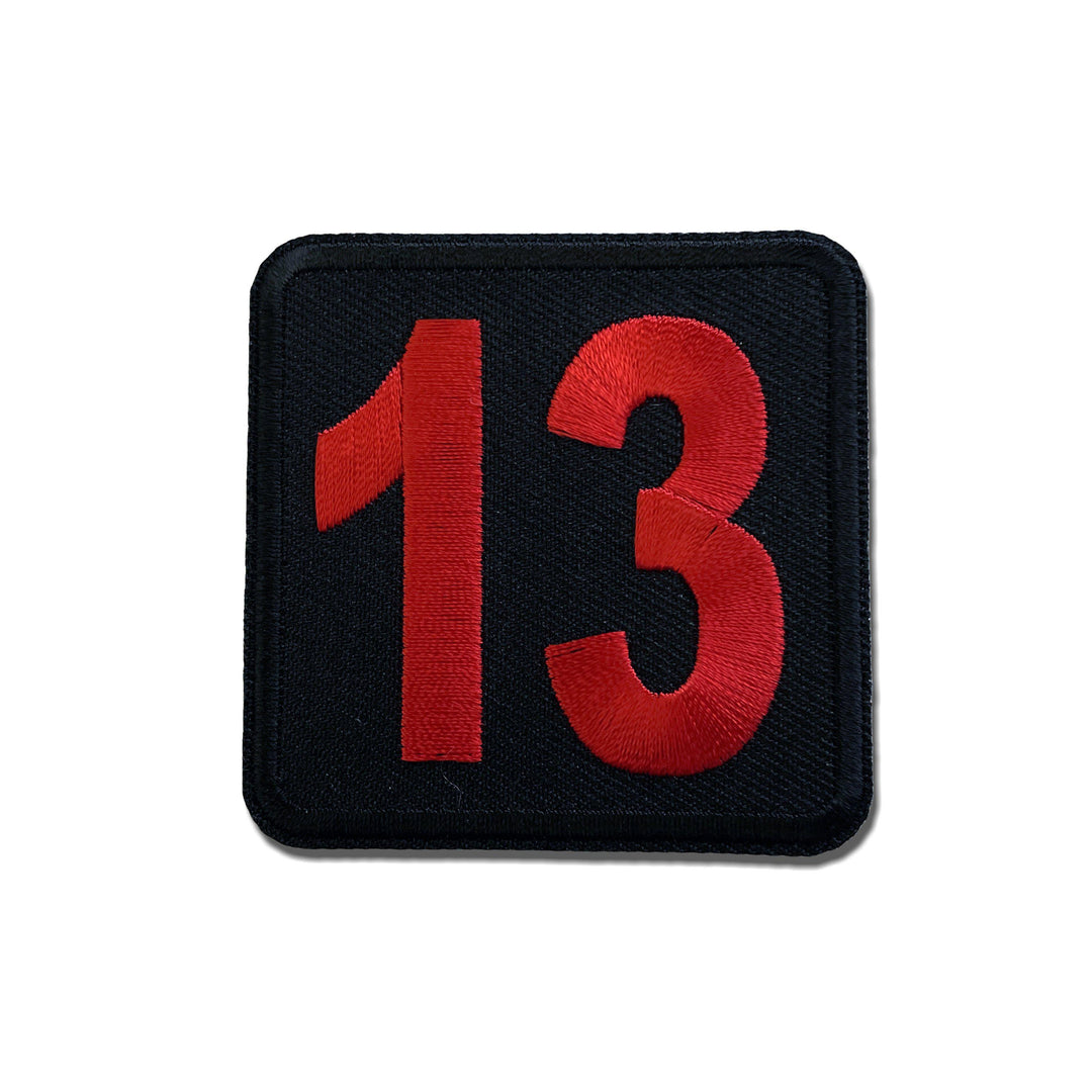 Embroidered 13 Black Red Square Iron on Sew on Patch – PATCHERS