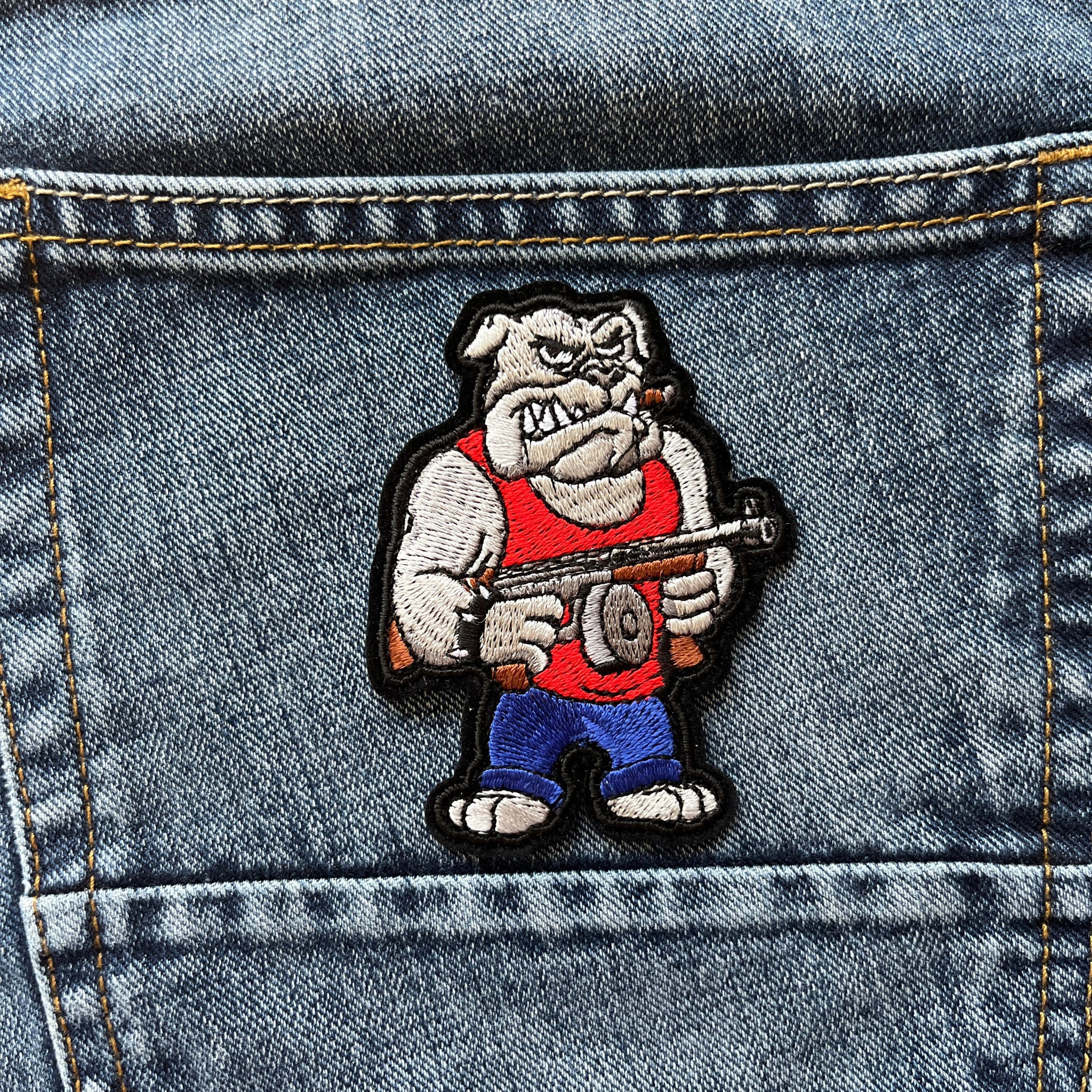 Embroidered 3" Bulldog Machine Gun Iron on Sew on Patch – PATCHERS