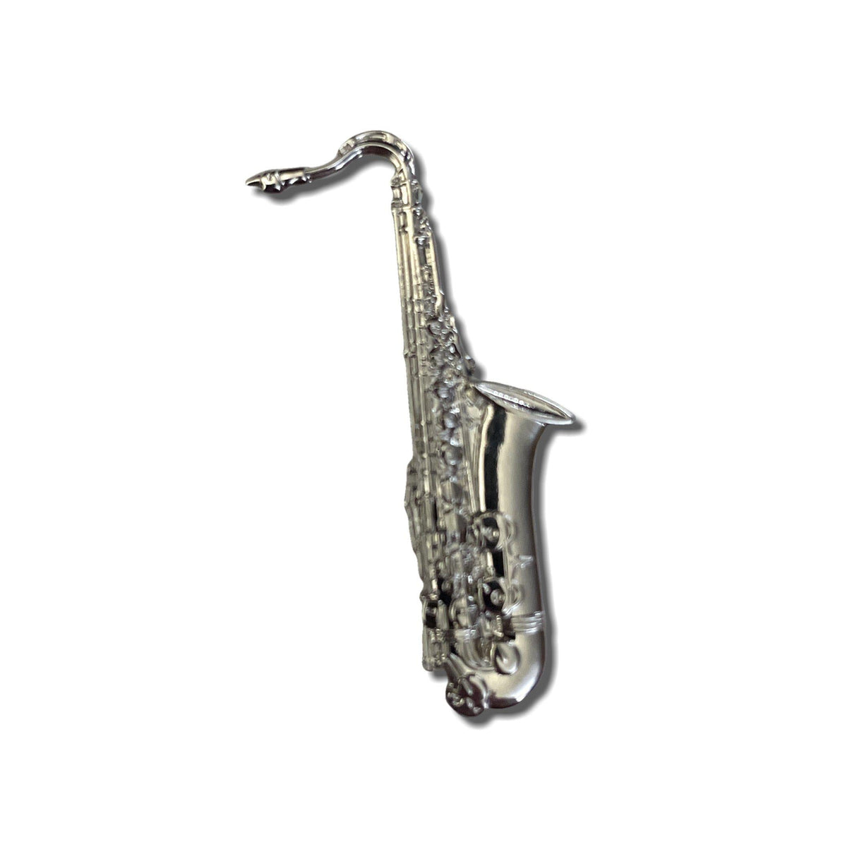 All Metal 3D Saxophone Chrome Pin Badge with Secure Locking Back – PATCHERS