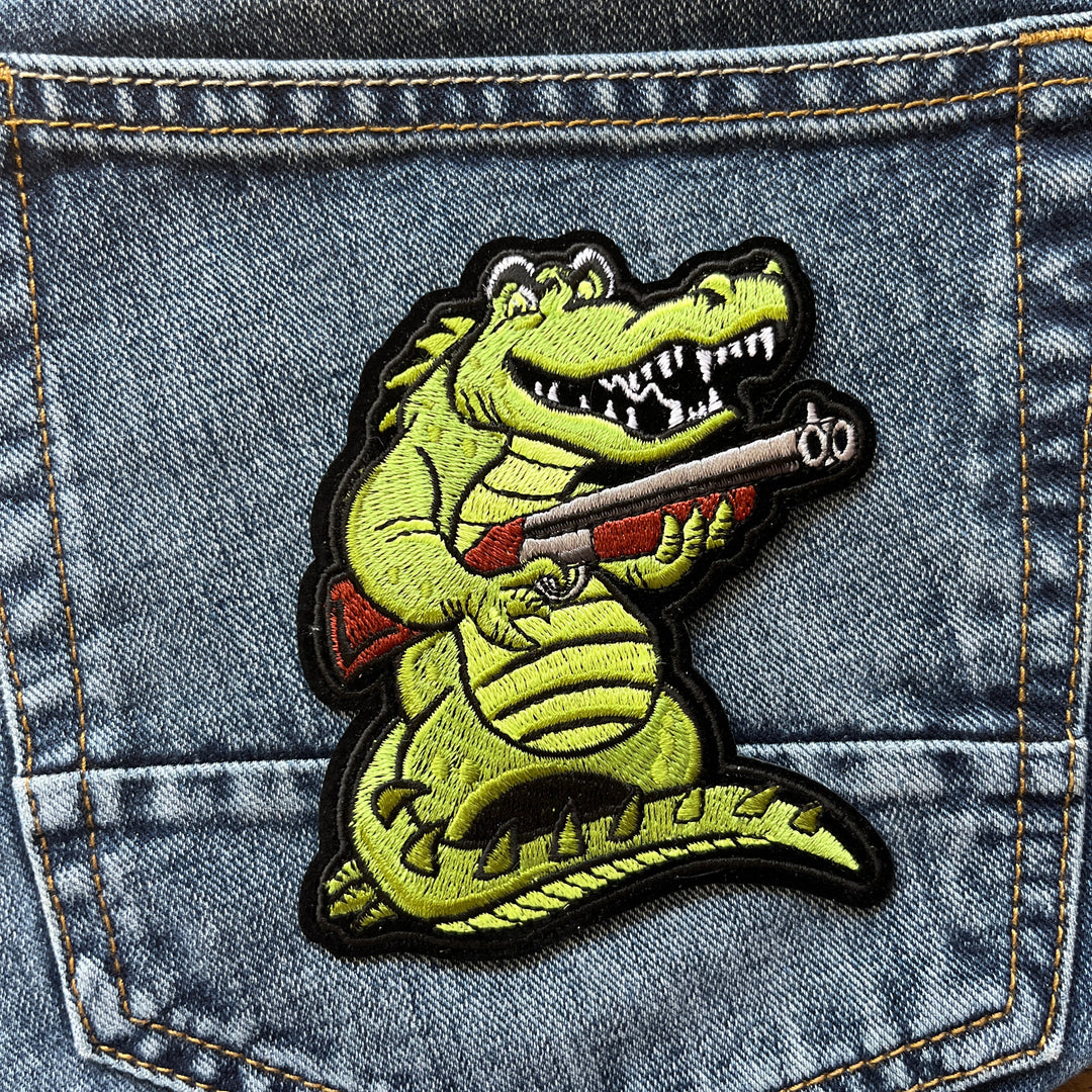 Embroidered 4" Alligator Shotgun Iron on Sew on Patch – PATCHERS