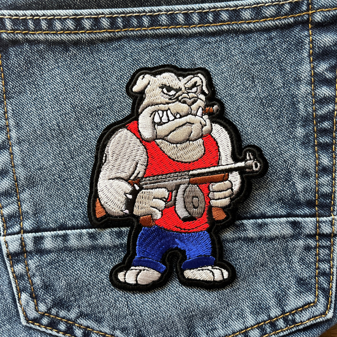 Embroidered 4" Bulldog Machine Gun Iron on Sew on Patch – PATCHERS