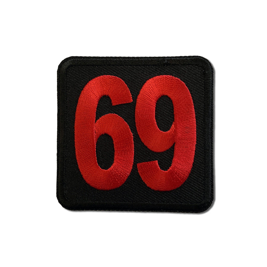 Embroidered 69 Black Red Square Iron on Sew on Patch – PATCHERS