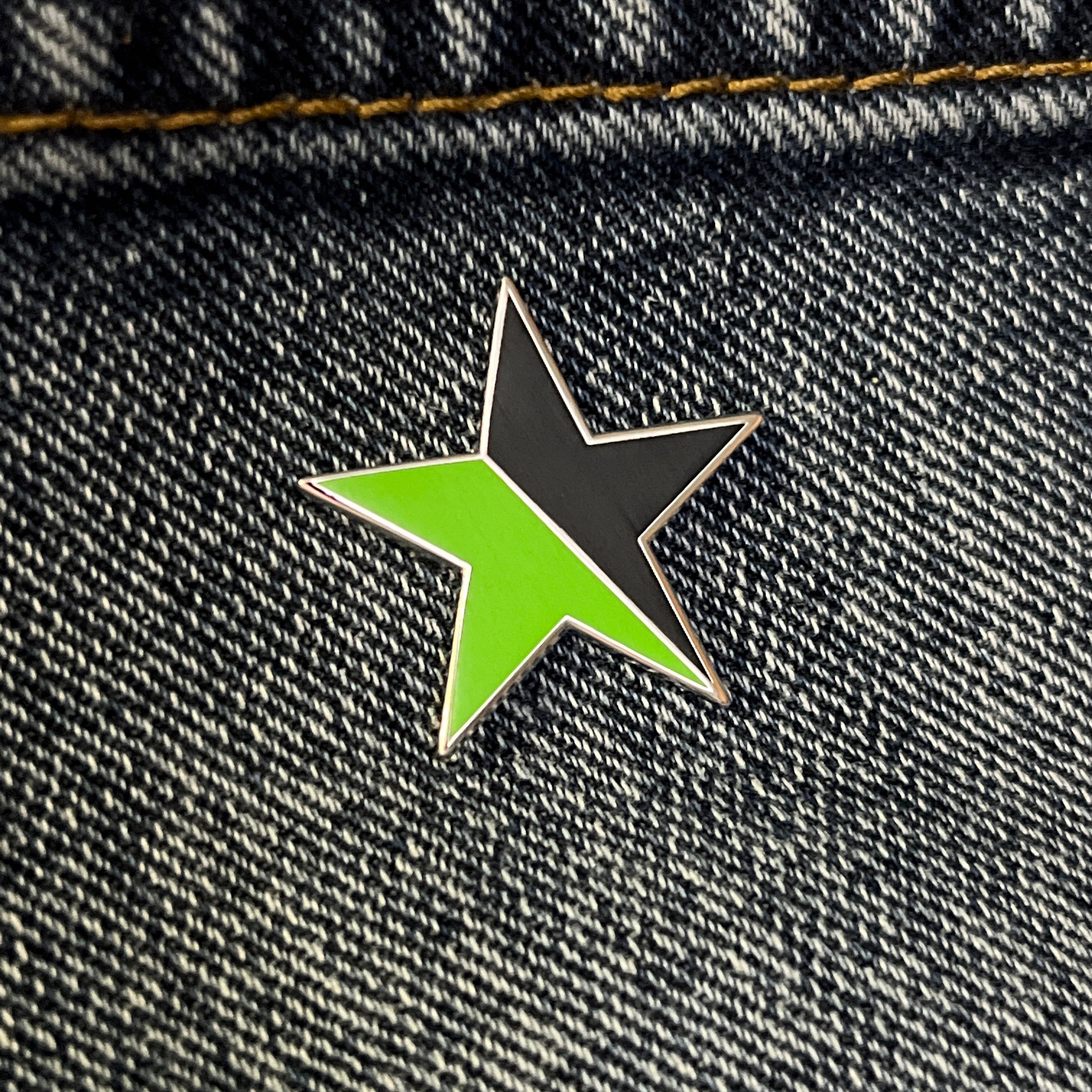 Metal & Hard Enamel Black & Green Star Pin Badge with Secure Back ...