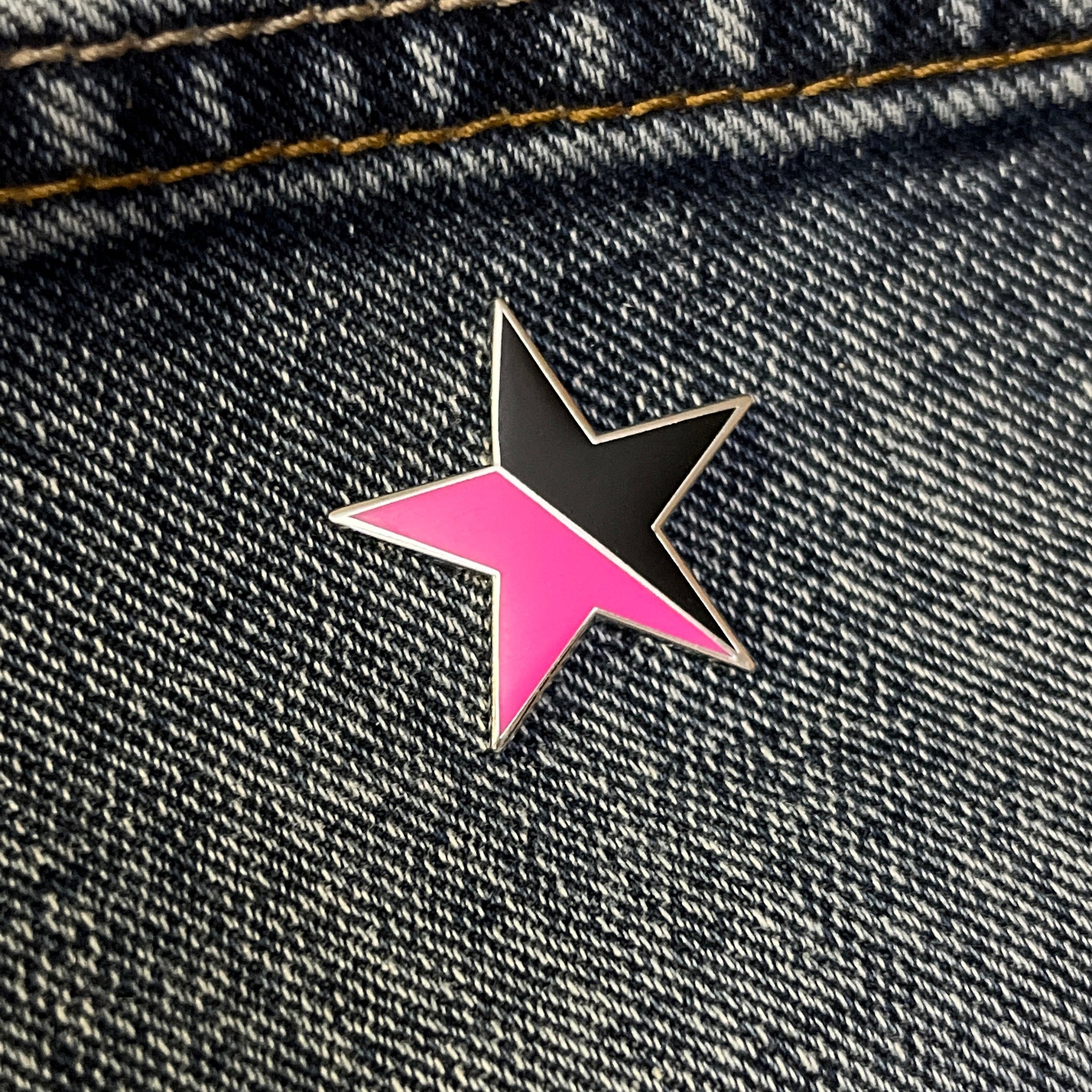 Metal & Hard Enamel Black & Pink Star Pin Badge with Locking Back ...