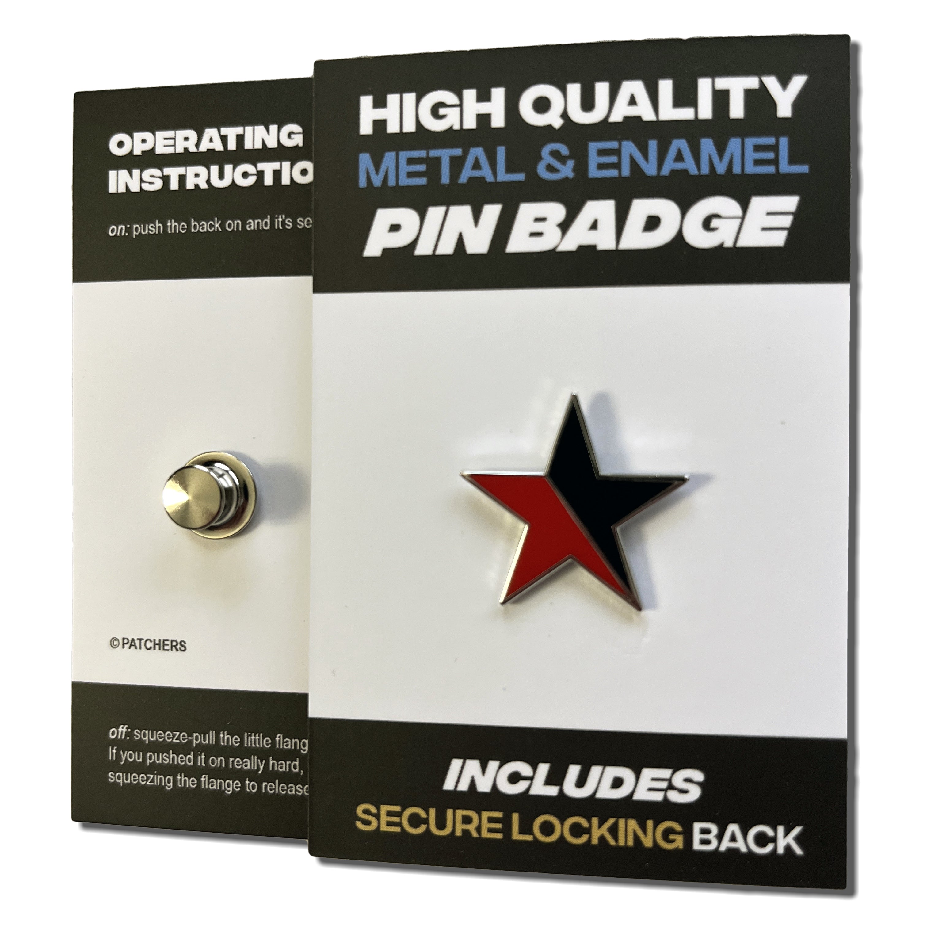 Metal & Hard Enamel Black & Red Star Pin Badge with Locking Back – PATCHERS