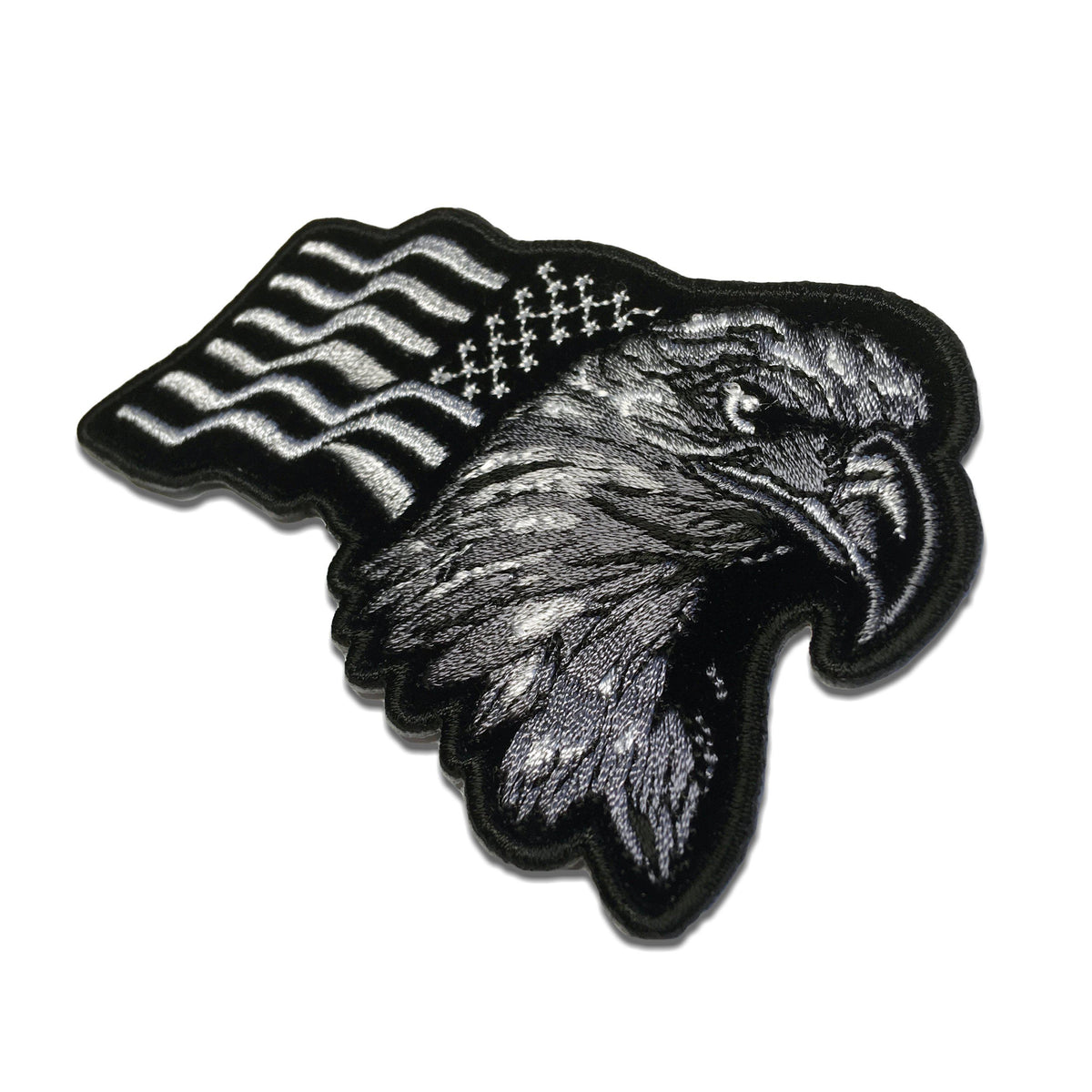 Black Silver Eagle Waving US Flag Facing Right Iron on Sew on Patch ...