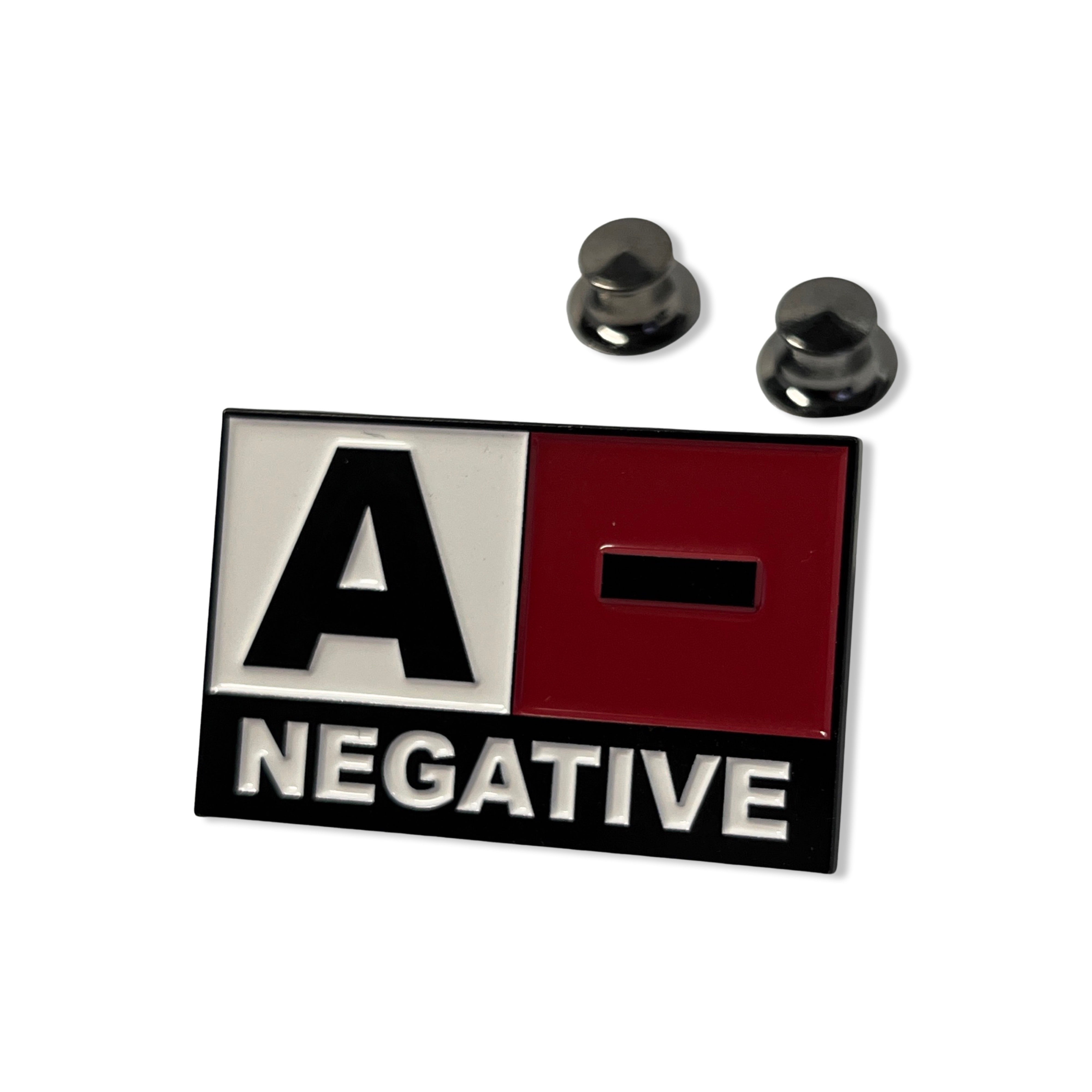 Dyed Black Metal & Enamel Blood A NEGATIVE Pin Badge with Secure Backs ...