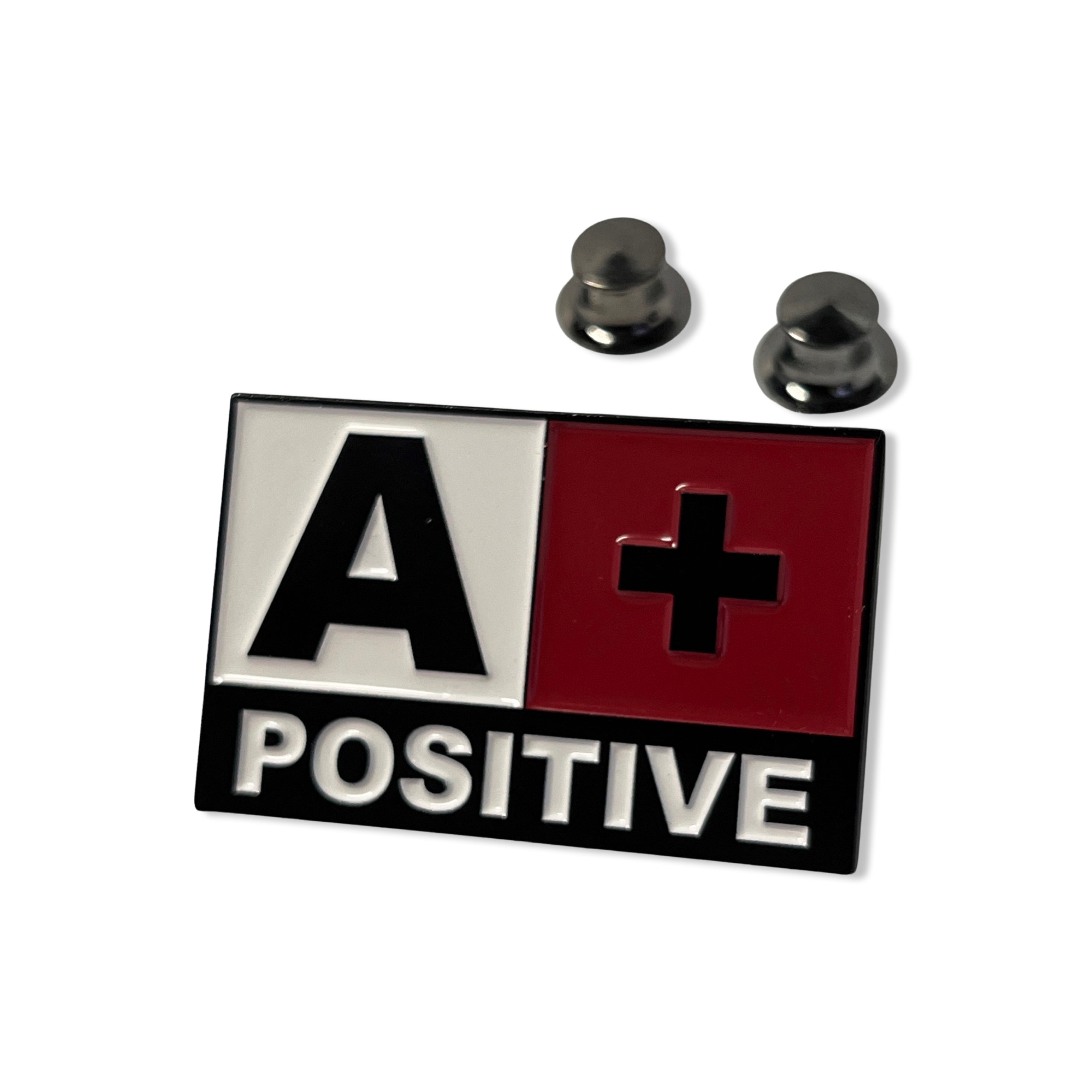 Dyed Black Metal & Enamel Blood A POSITIVE Pin Badge with Secure Backs ...