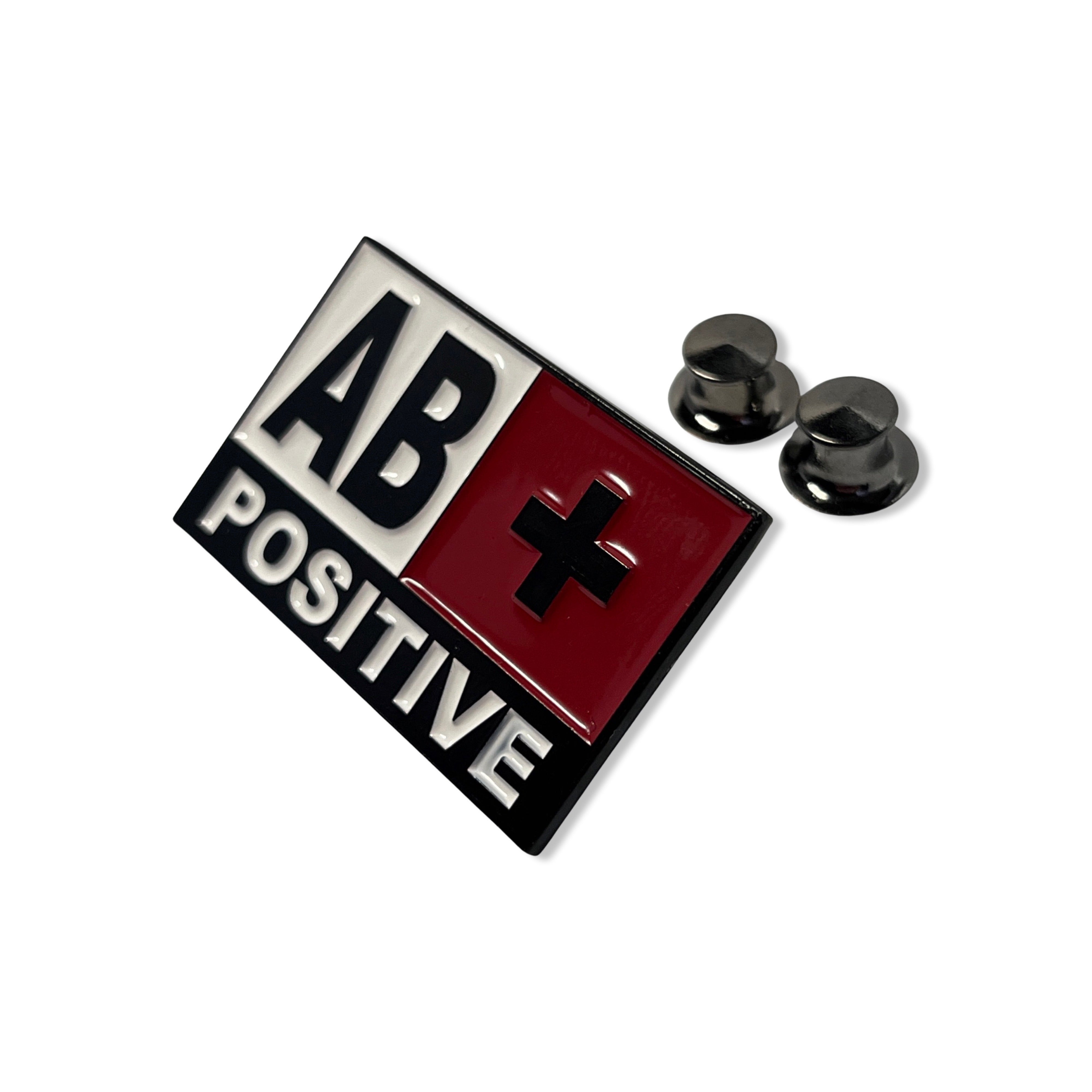 Dyed Black Metal & Enamel Blood AB POSITIVE Pin Badge & Secure Backs ...