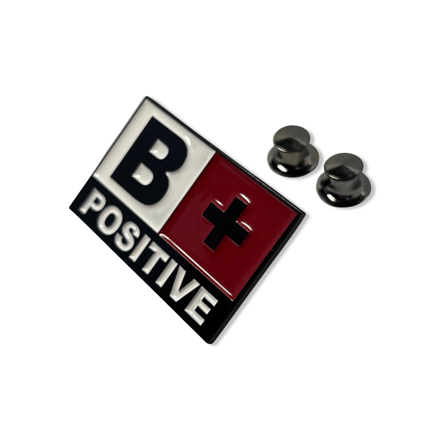 Dyed Black Metal & Enamel Blood B POSITIVE Pin Badge with Secure Backs ...