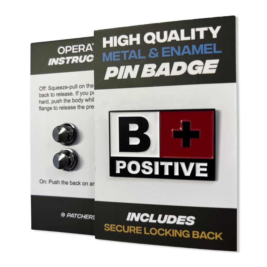Dyed Black Metal & Enamel Blood B POSITIVE Pin Badge with Secure Backs ...
