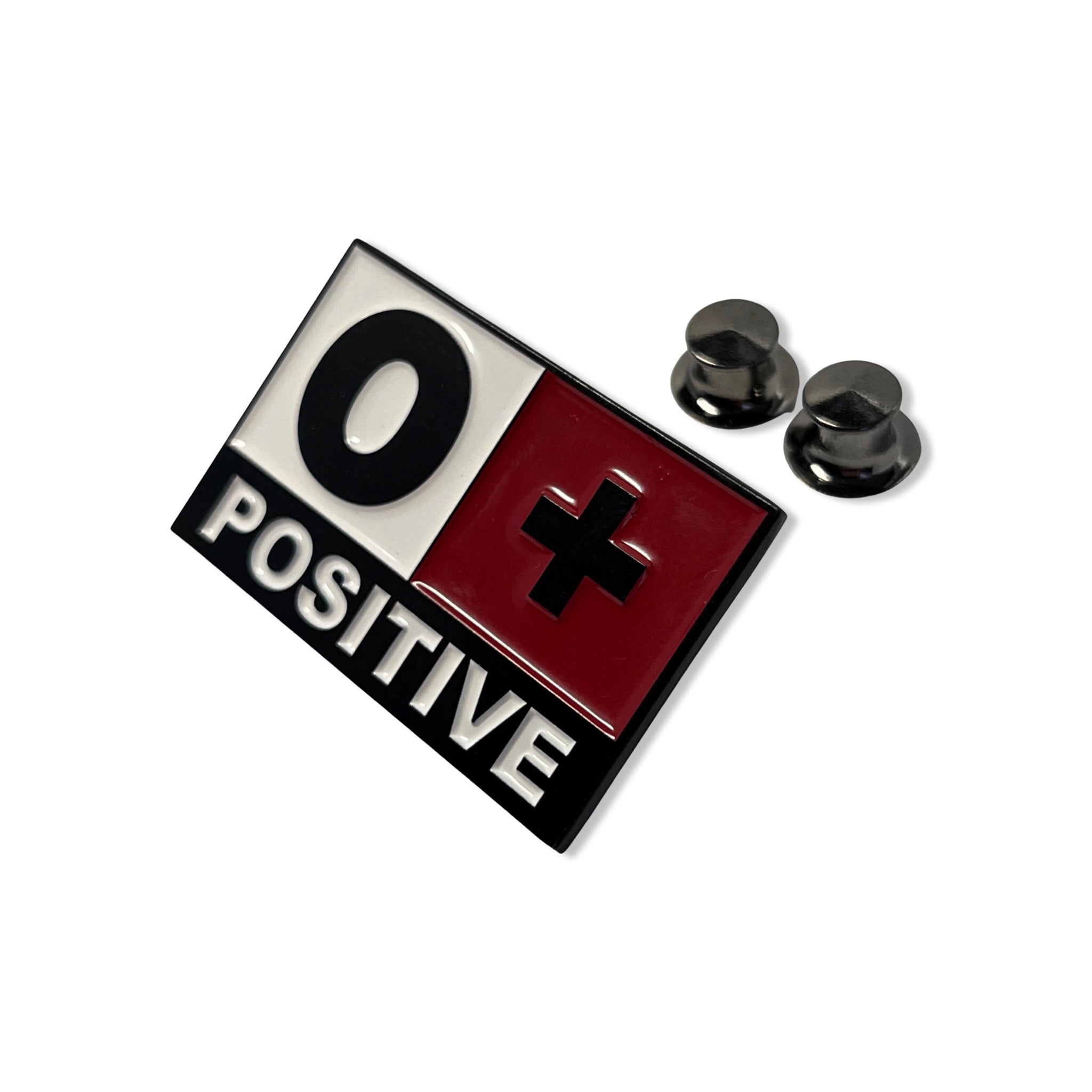 Dyed Black Metal & Enamel Blood O POSITIVE Pin Badge with Secure Backs ...