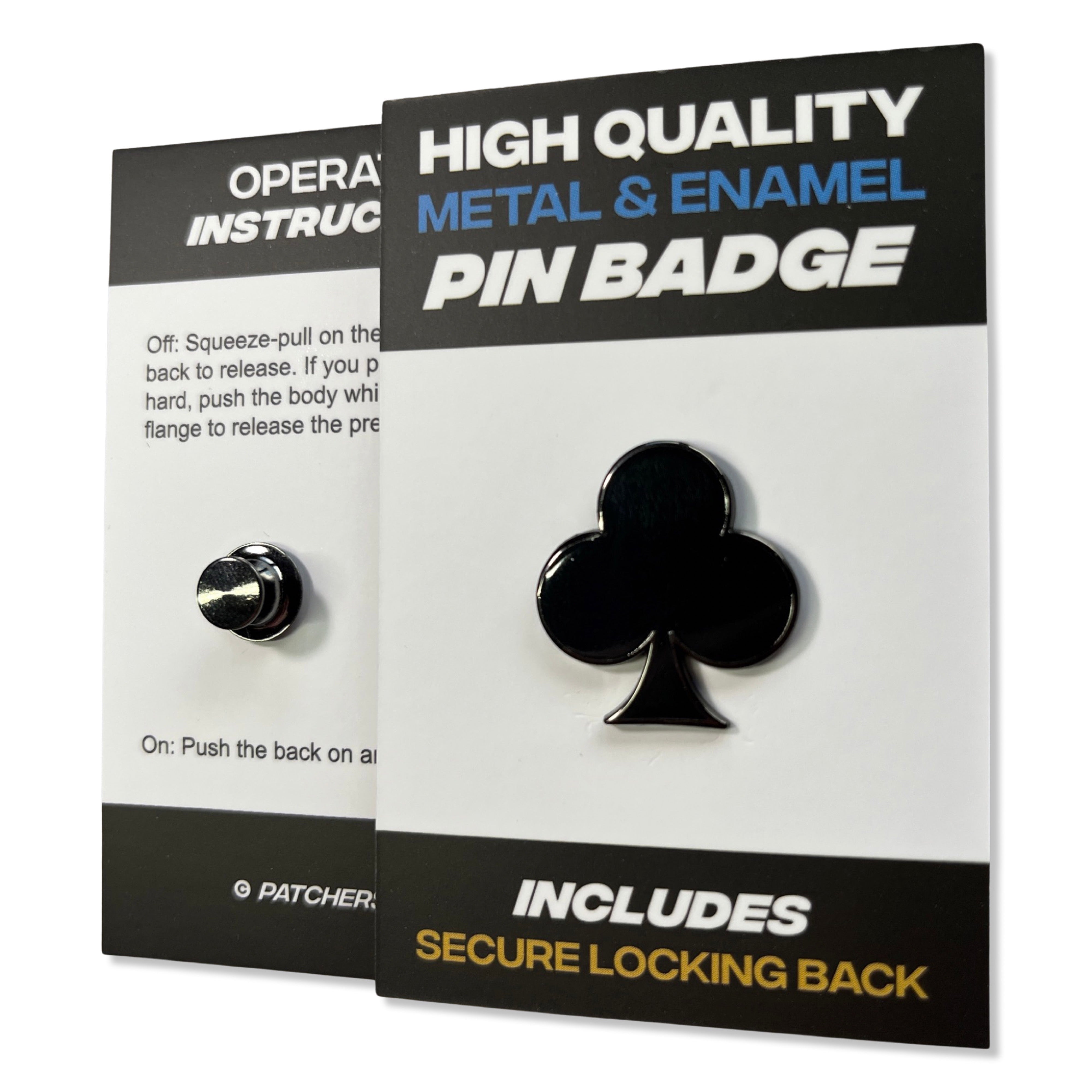 Metal & Hard Enamel Card Symbol Club Black Pin Badge with Secure Back ...