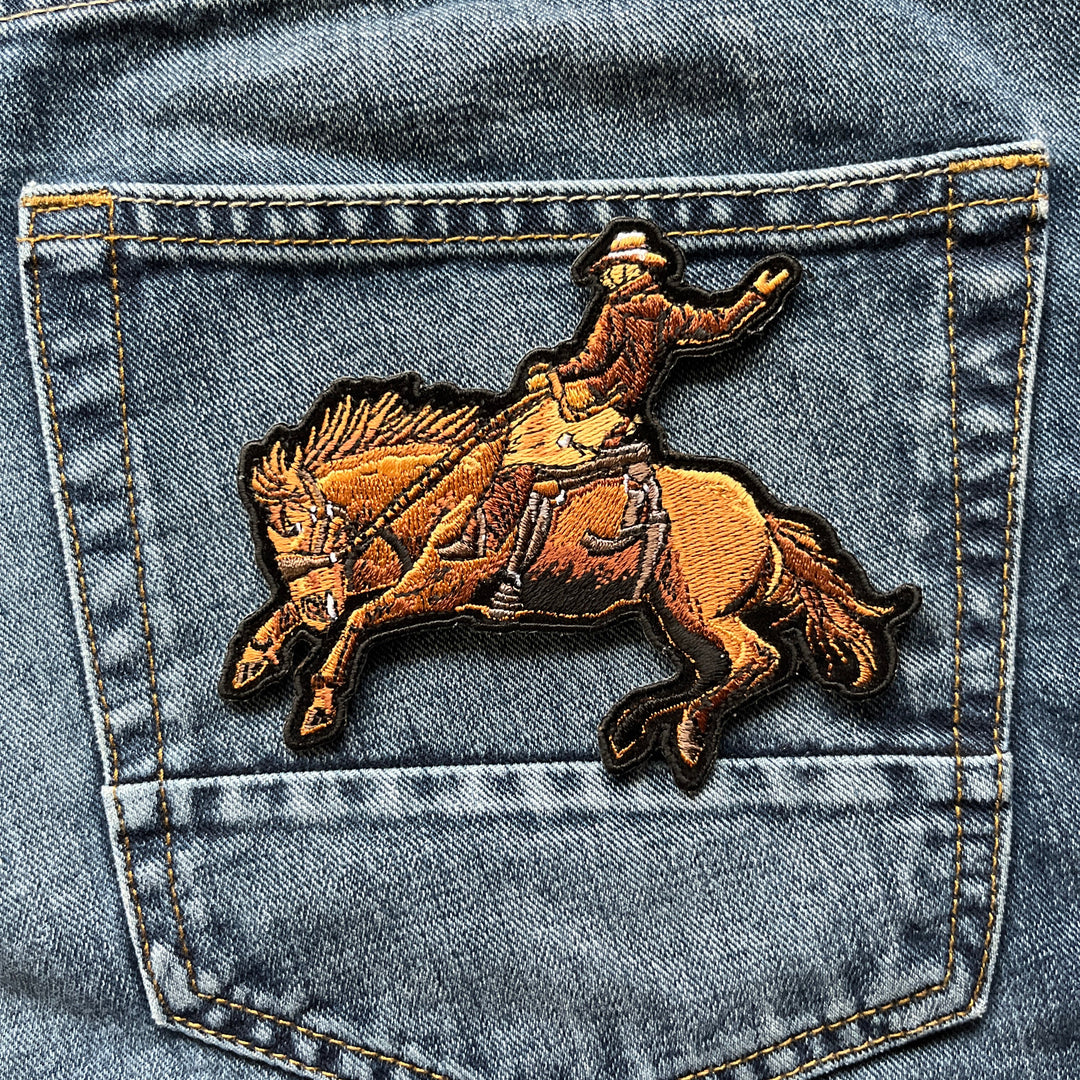 Embroidered Cowboy on Horse Iron on Sew on Patch – PATCHERS