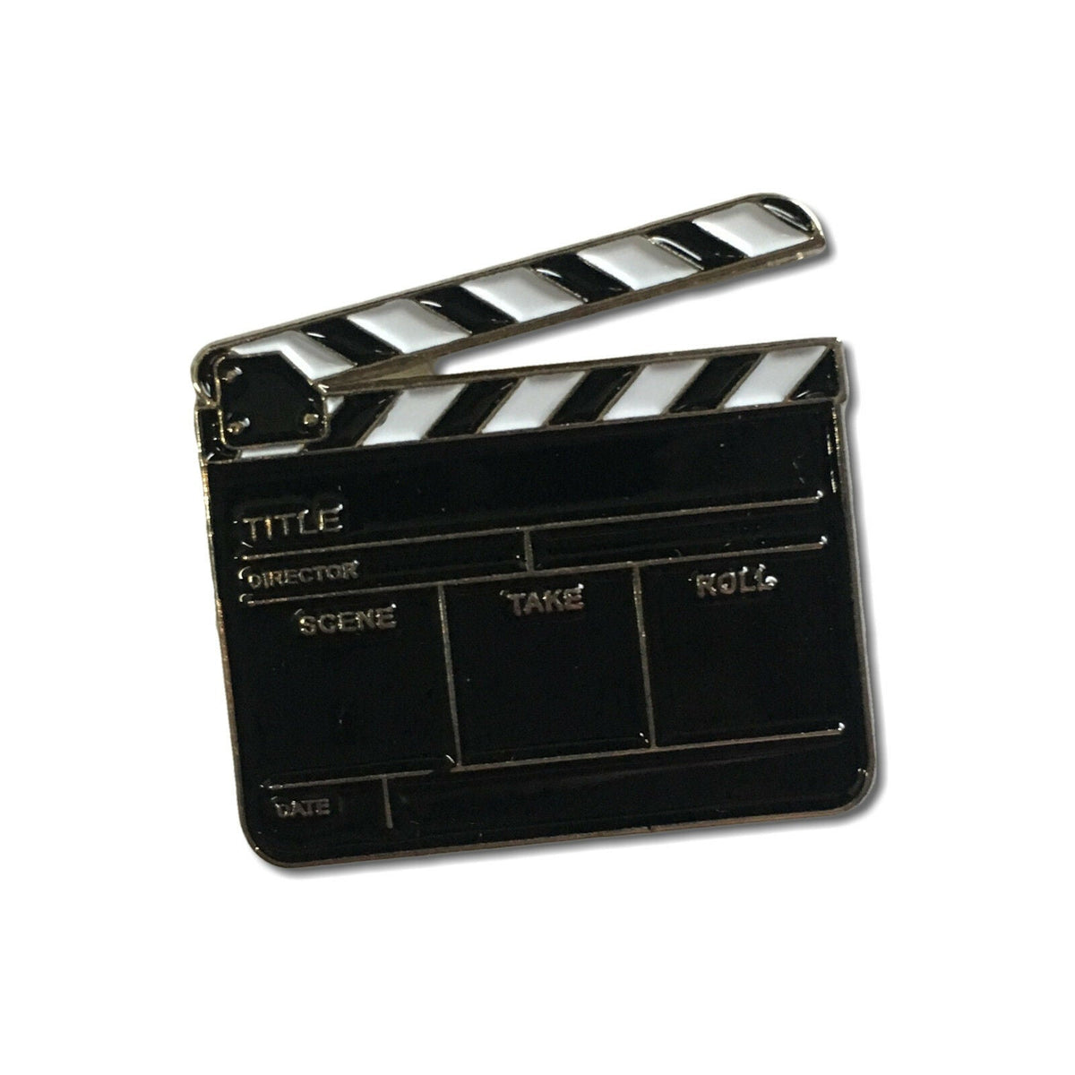 Metal & Enamel Film Clapper Board Pin Badge with Secure Locking Back ...