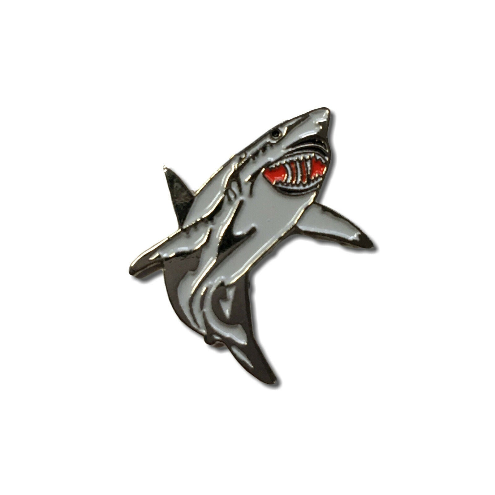 Metal & Enamel Great White Shark Pin Badge with Secure Locking Back ...
