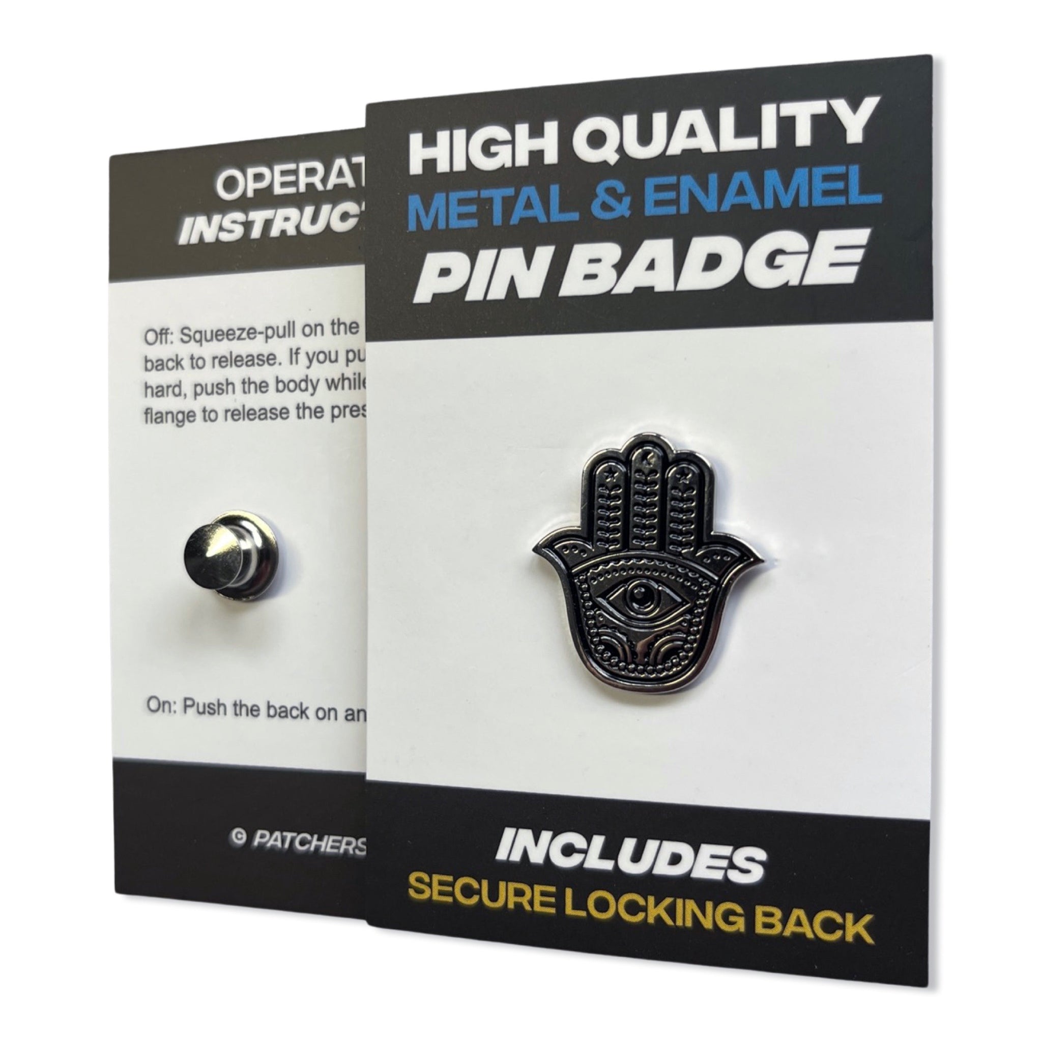 Metal & Enamel Hamsa Hand Pin Badge with Secure Locking Back – PATCHERS