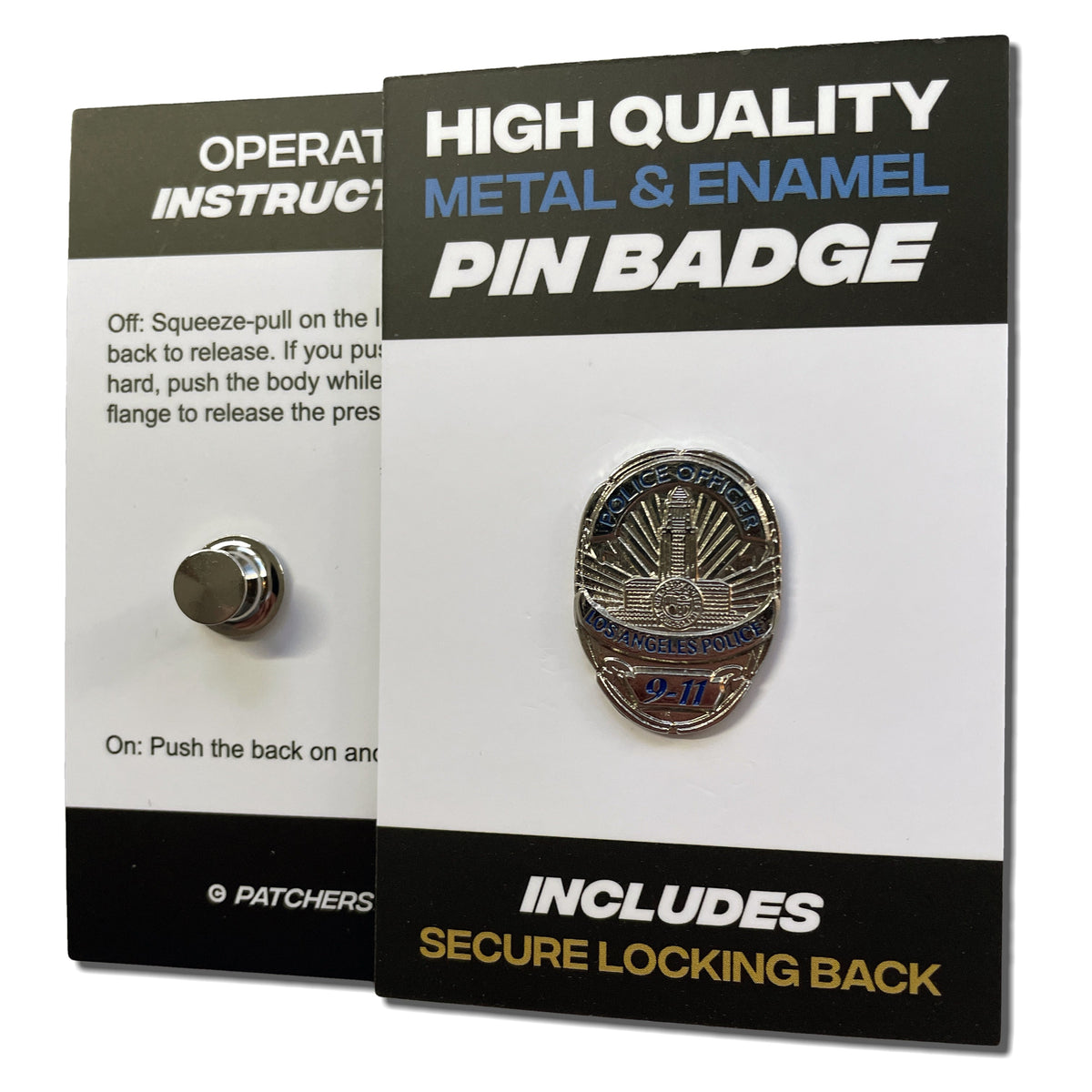 Metal & Enamel LAPD Police Pin Badge with Secure Locking Back – PATCHERS