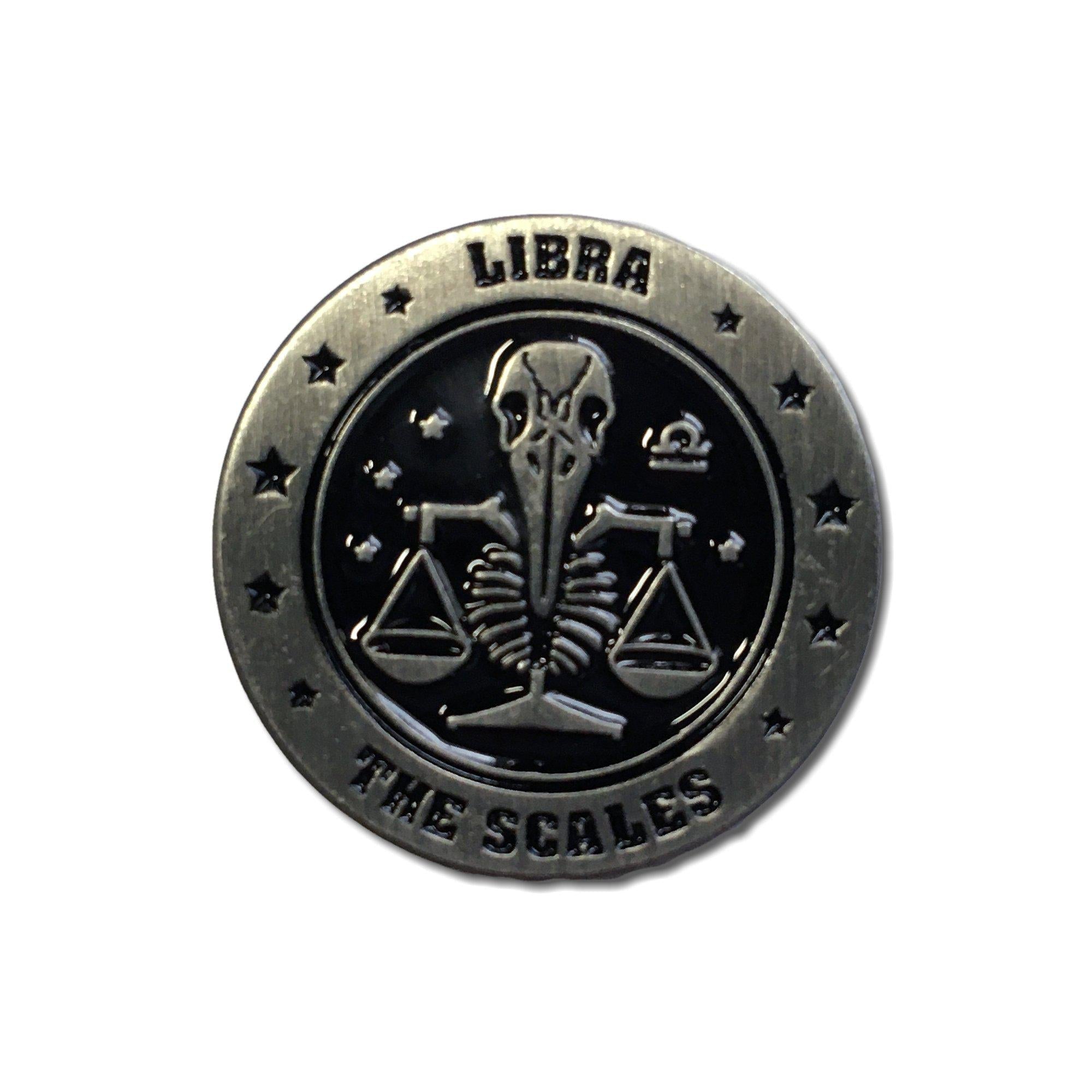 Metal & Enamel Libra Skull Zodiac Sign Pin Badge with Secure Back ...