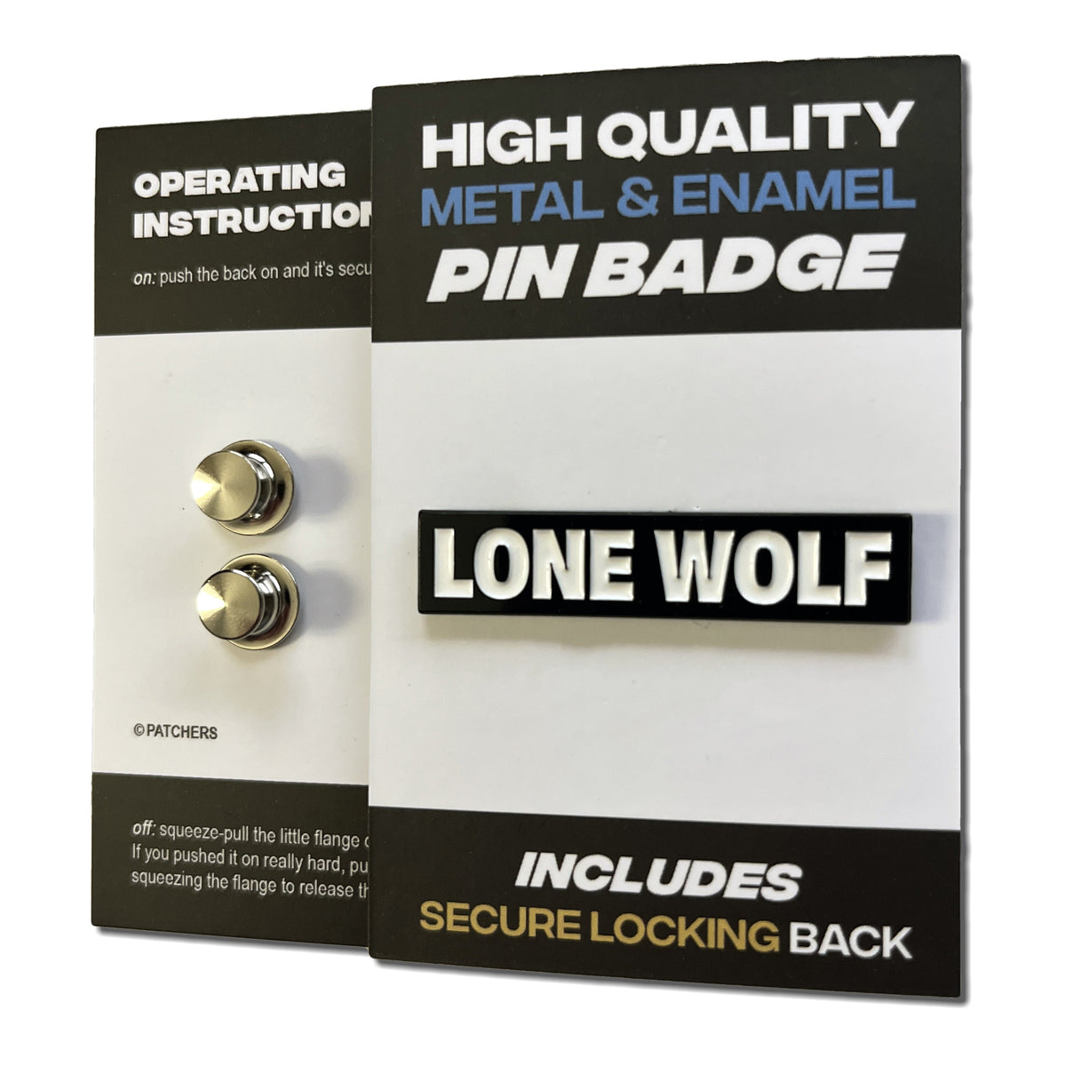 Dyed Black Metal & Enamel Lone Wolf Pin Badge with Locking Backs – PATCHERS